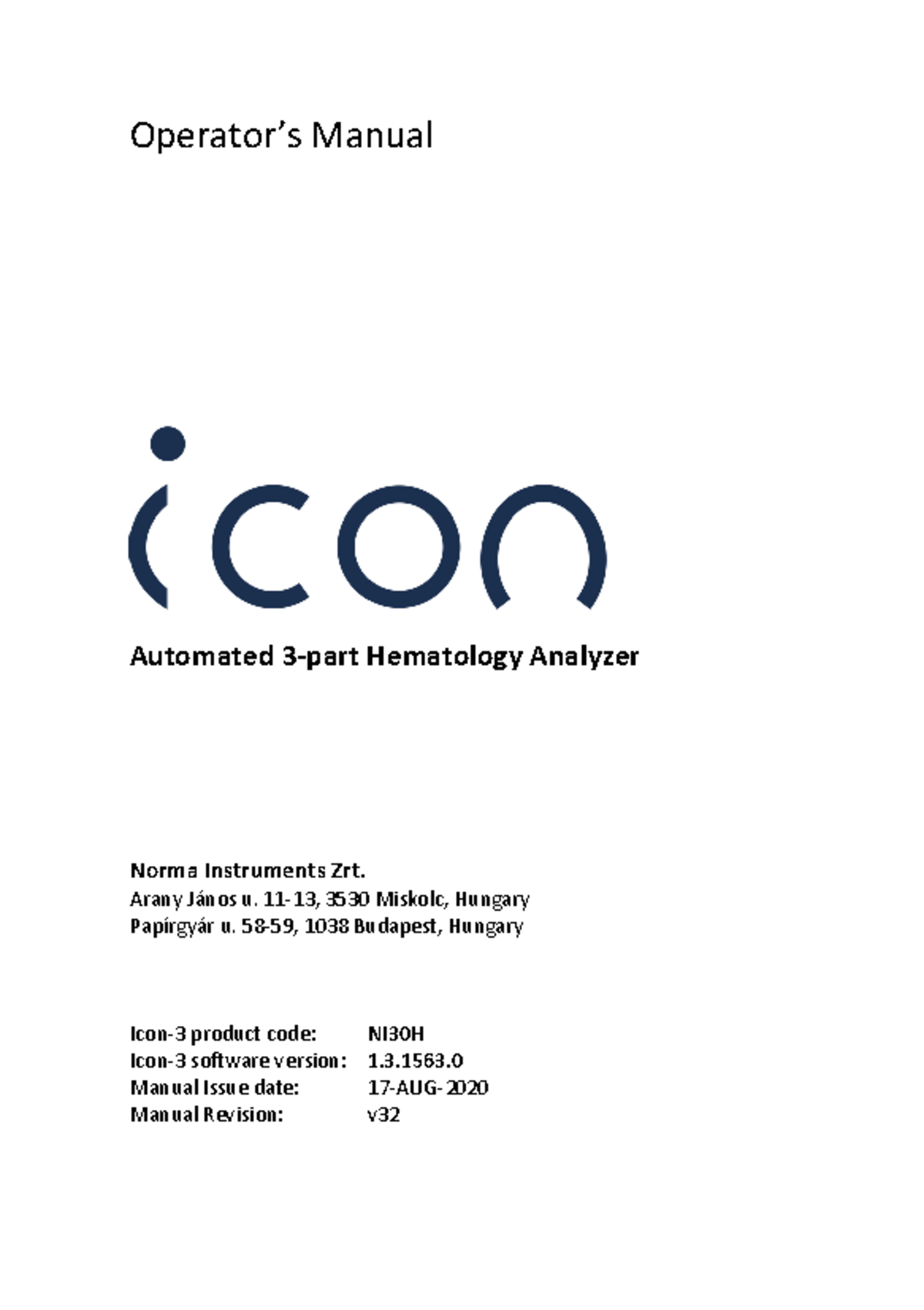Omicon 3 - Operator’s Manual Automated 3-part Hematology Analyzer Norma ...