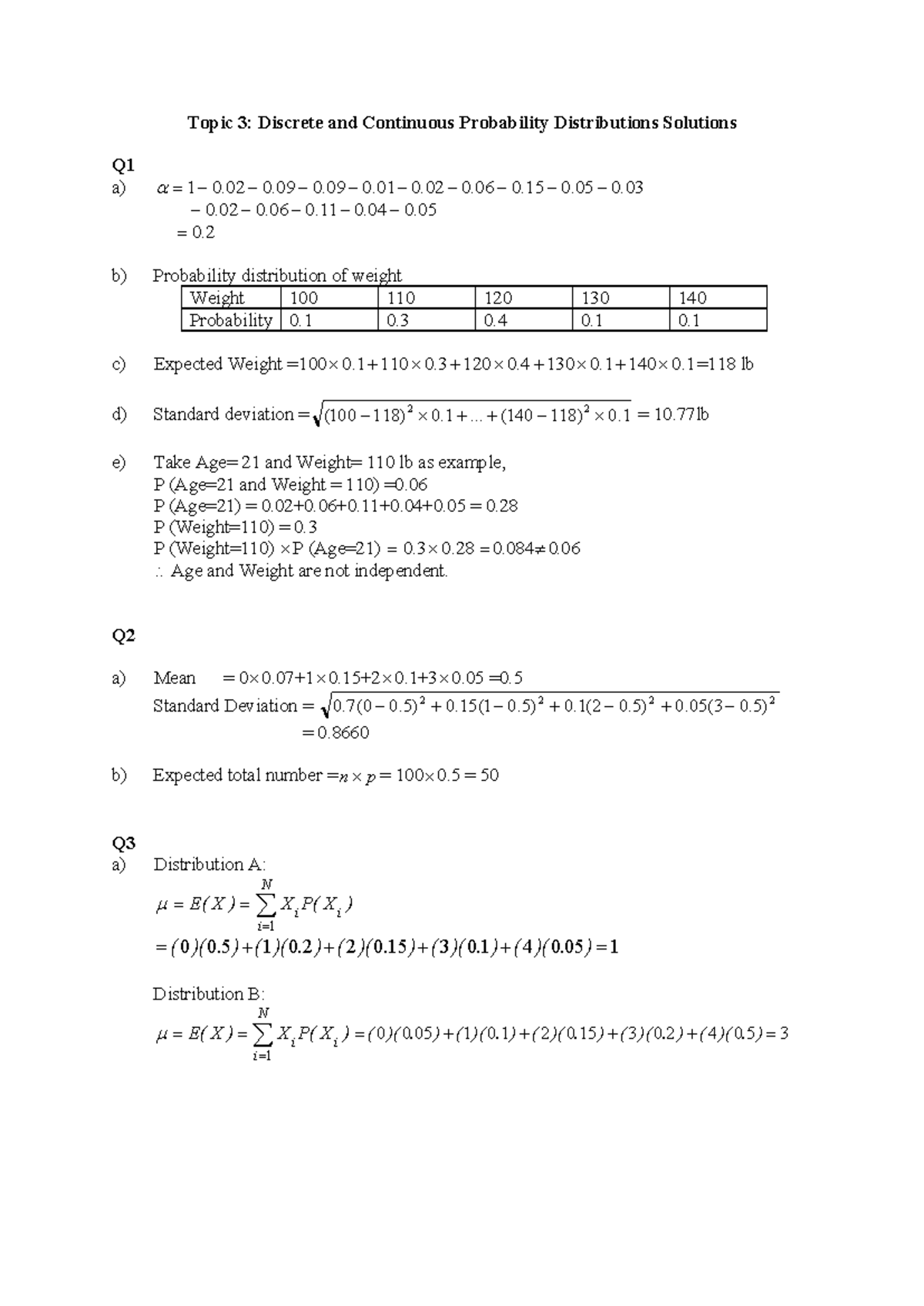 Topic 3 Solutions (Q1-Q10) - Topic 3: Discrete and Continuous Probability Distributions ...