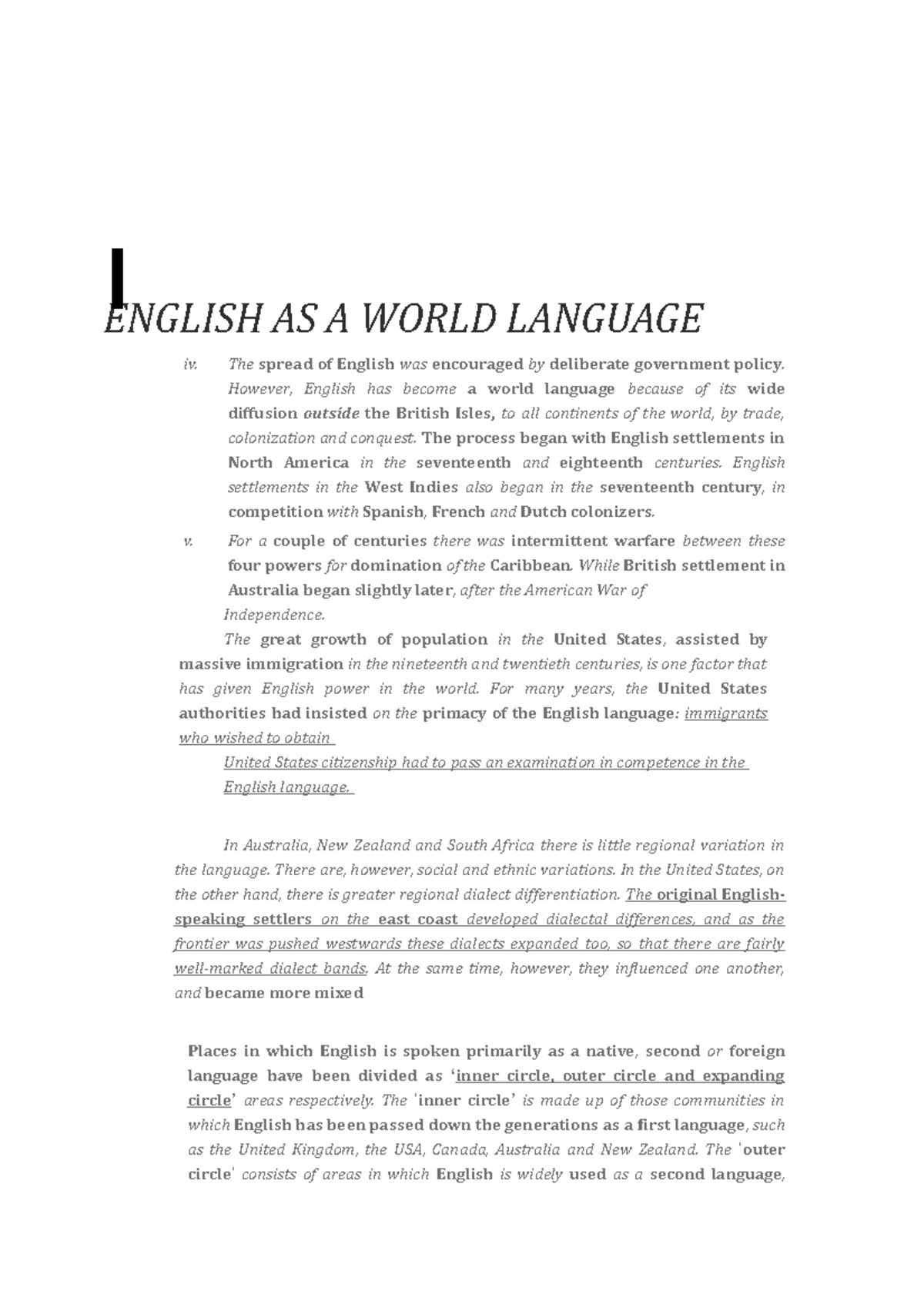 Riassunto The English Language, lingua e traduzione inglese 1 - ENGLISH AS A WORLD LANGUAGE iv ...