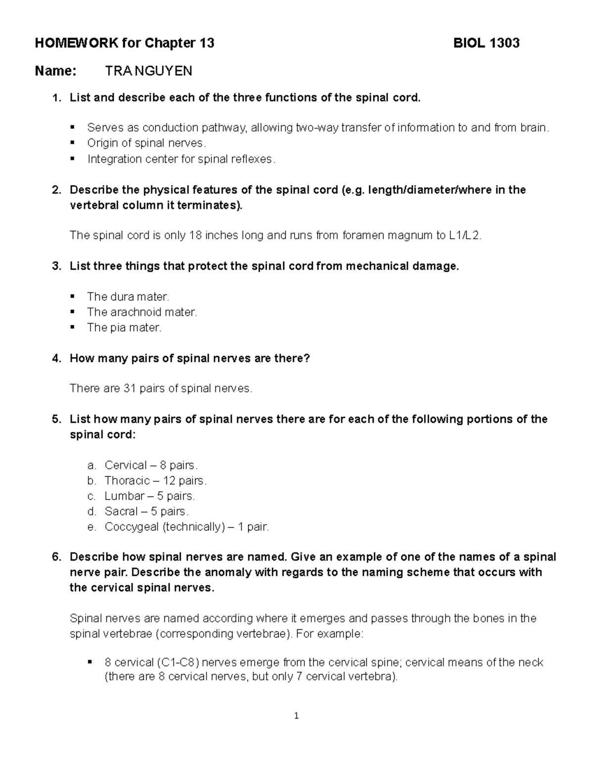 HW Chapter 13 - HOMEWORK for Chapter 13 Name: BIOL 1303 TRA NGUYEN 1 ...