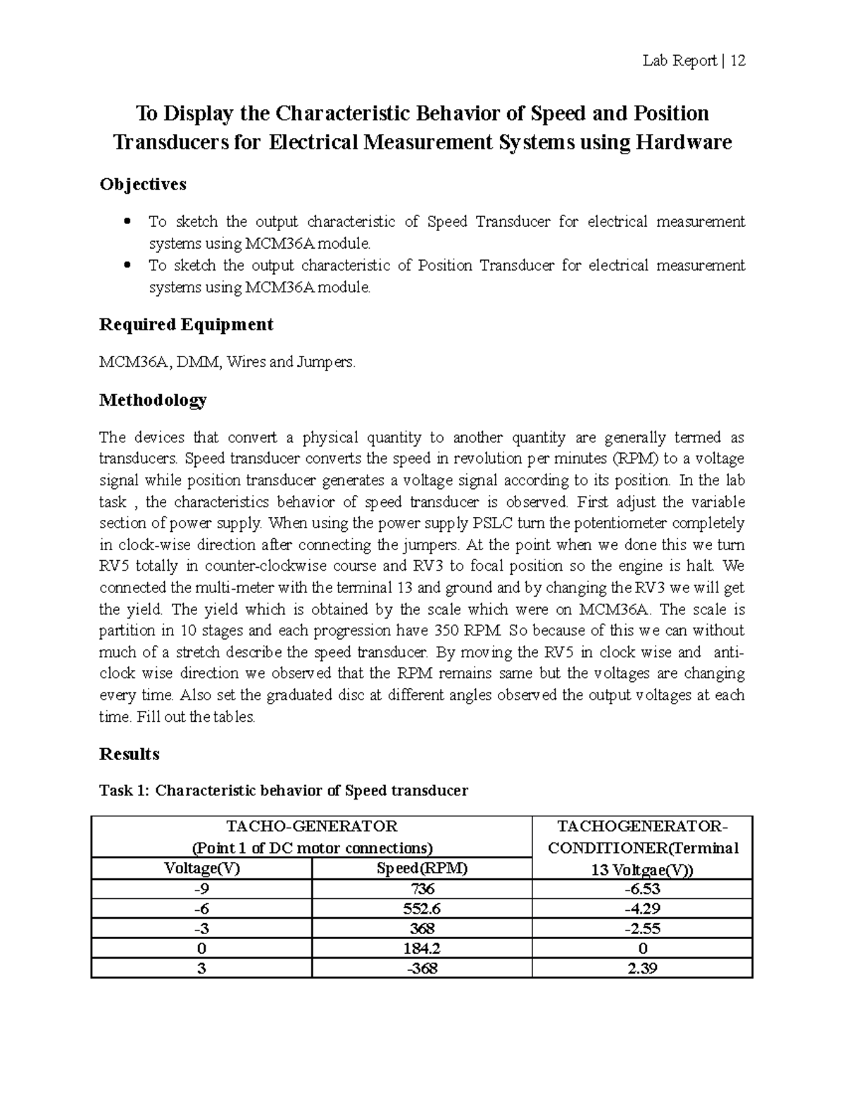 electric measurement and instrumentation lab No12 - Lab Report | 12 To ...