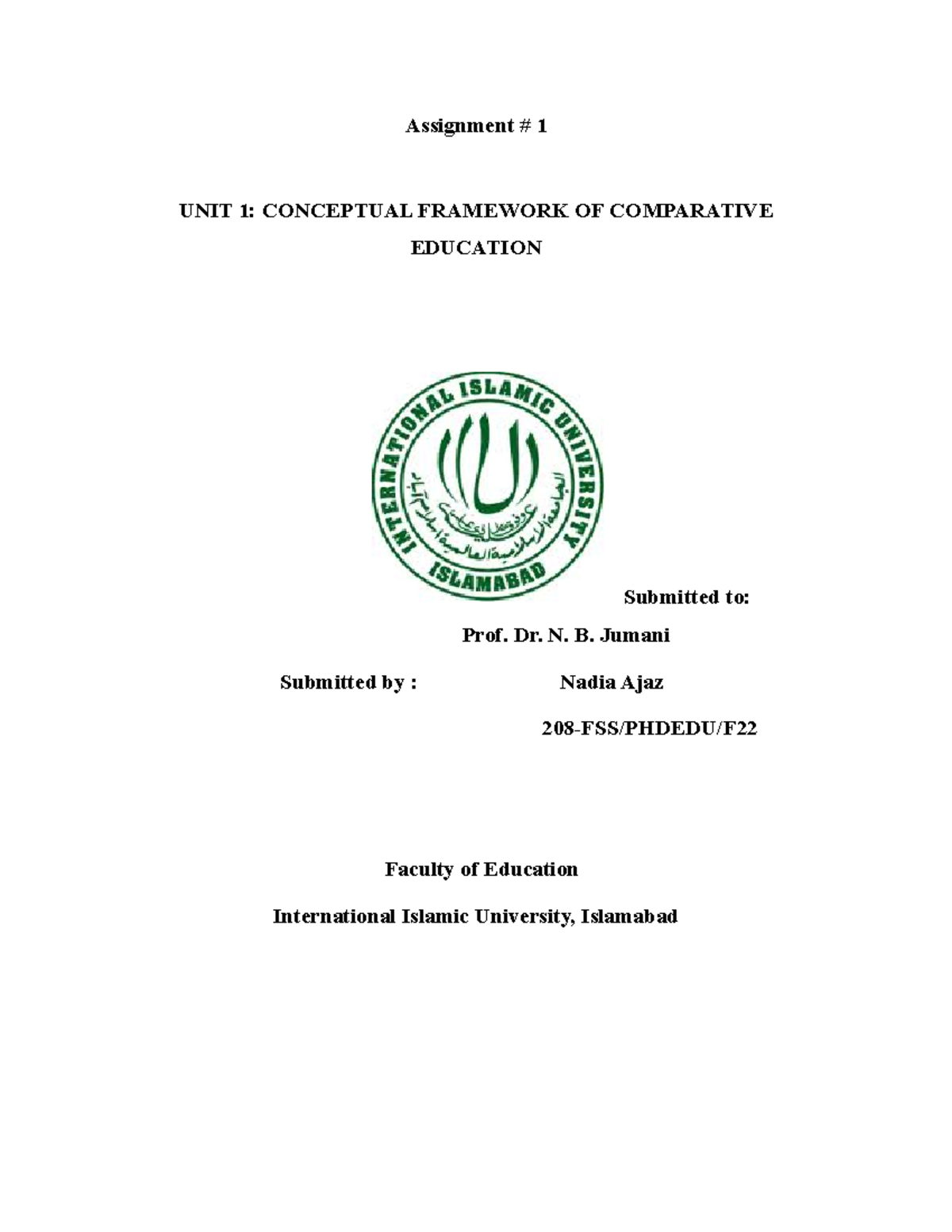 Introduction to Comparative Education - Assignment # 1 UNIT 1 ...