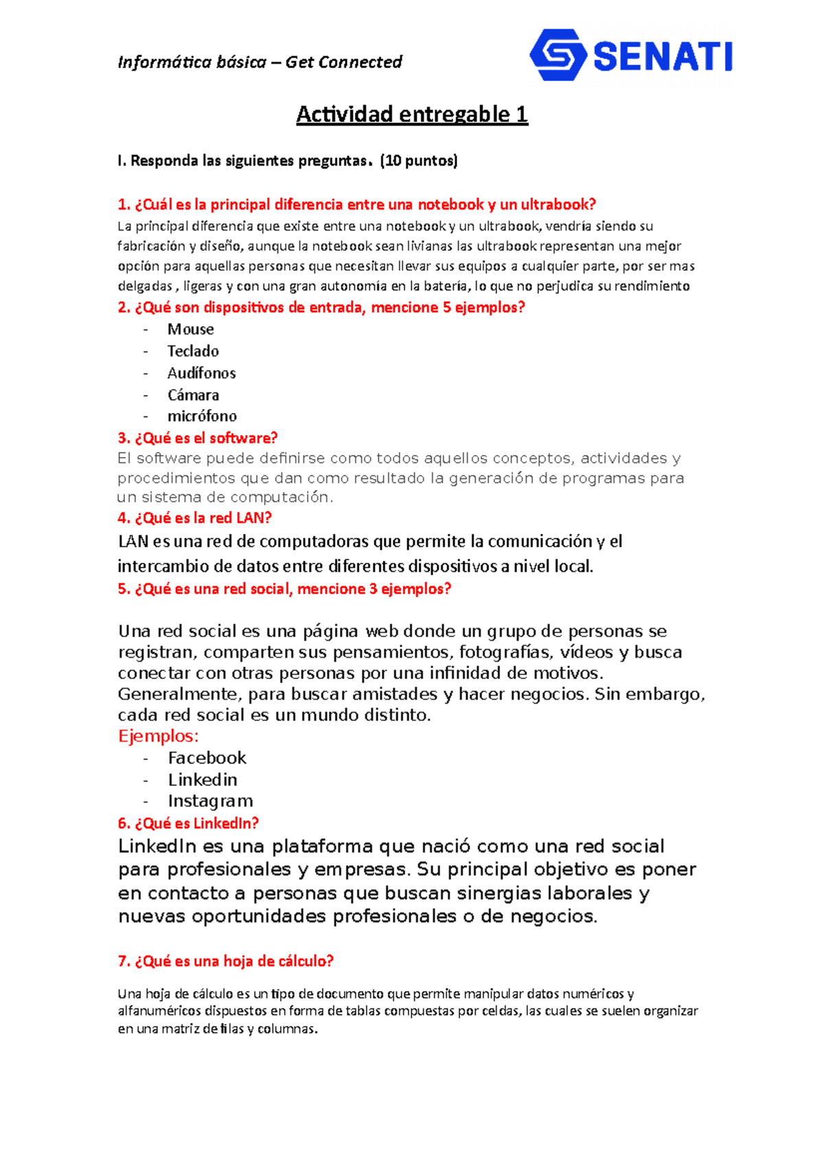 Entregable Informatica 1 - Informática básica – Get Connected Actividad entregable 1 I. Responda ...