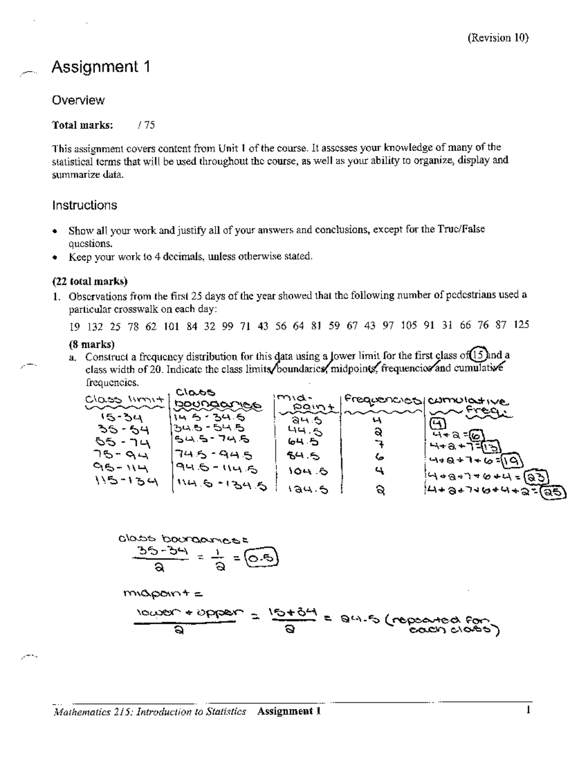 Assignment 1 - Math 215 - Studocu