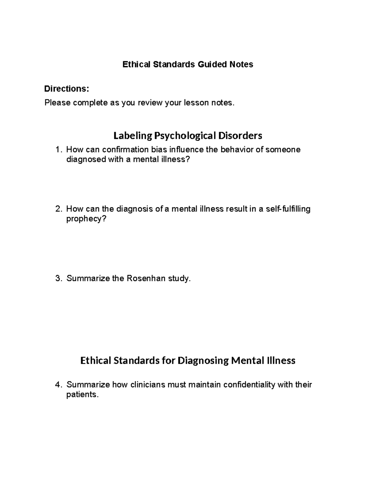 Psychology-M8L3Guided Notes - Ethical Standards Guided Notes Directions ...