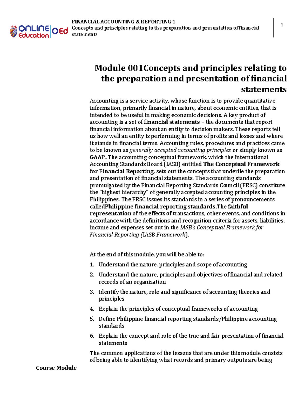 W1 Module 001Concepts and principles relating to the preparation and ...