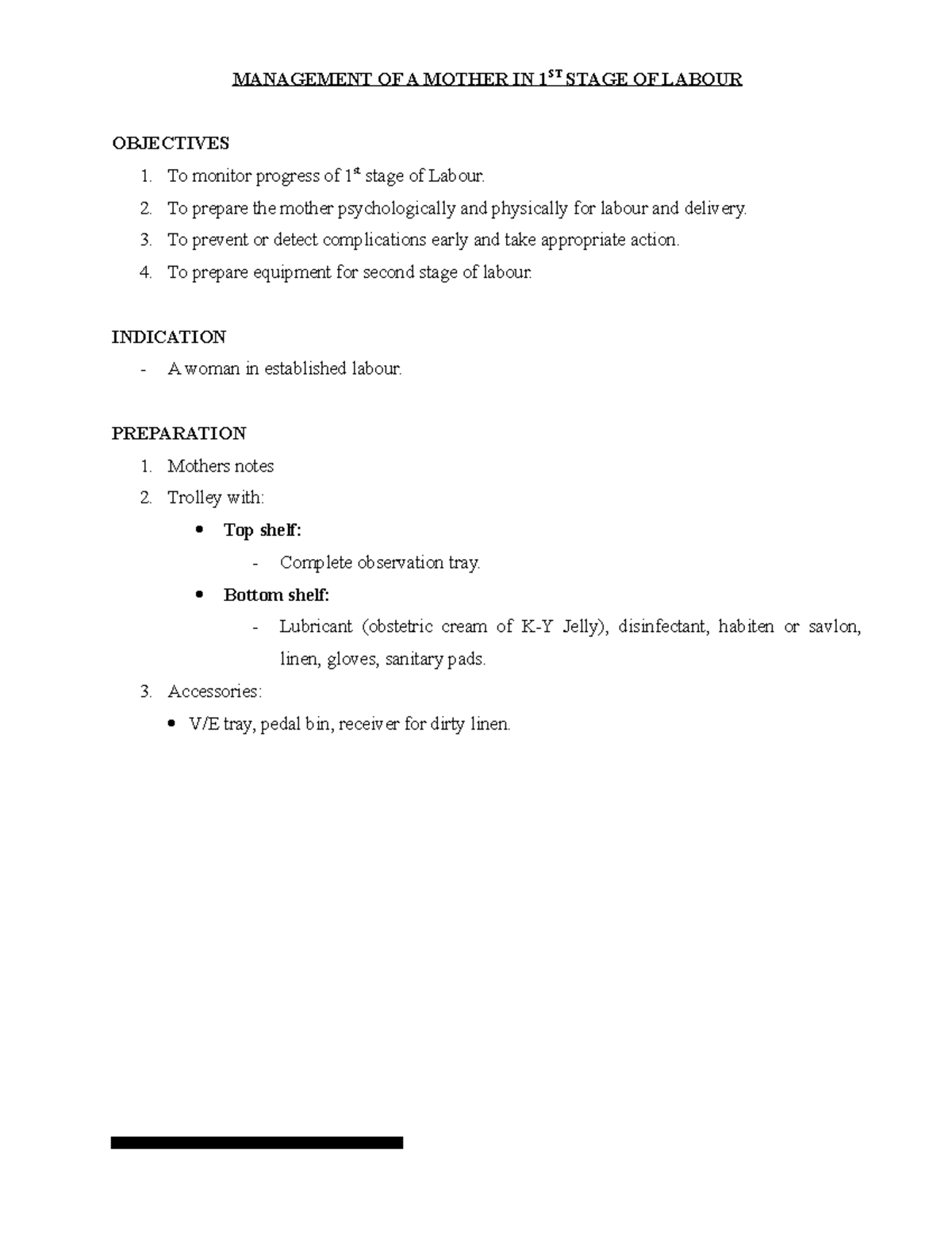 5 a. Management of First Stage of Labour - MANAGEMENT OF A MOTHER IN 1 ...