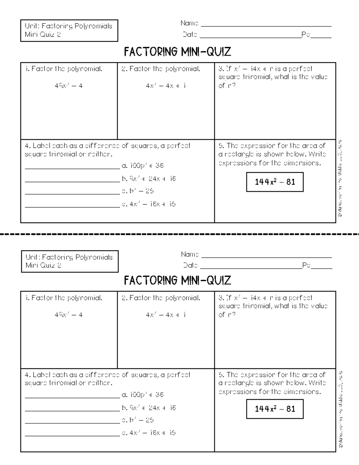 Study Guide for Test - 20k20 - FACTORING MINI-QUIZ © Maneuvering the ...