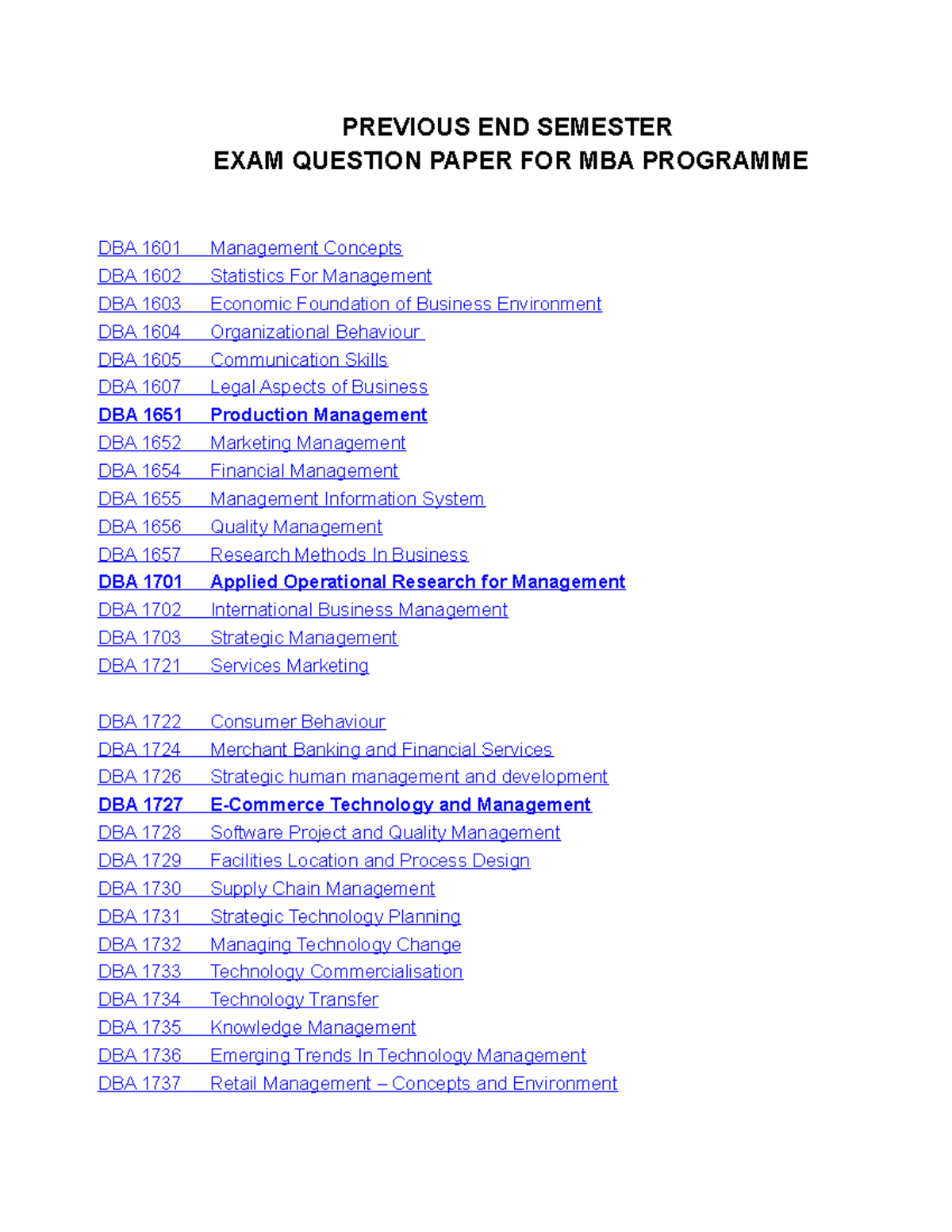 Mba-qp - Done - PREVIOUS END SEMESTER EXAM QUESTION PAPER FOR MBA ...