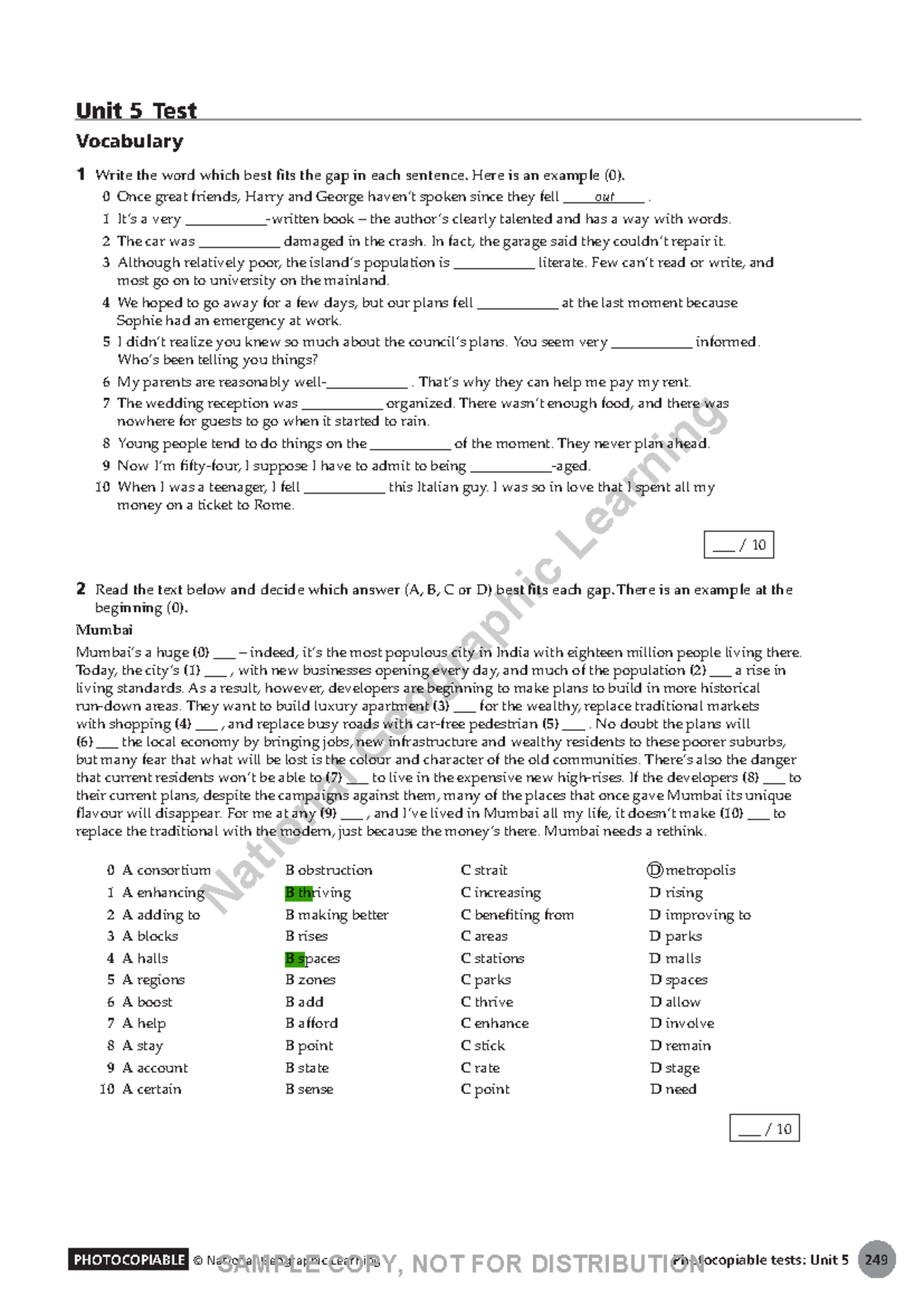 Check gram. vocab u5 - Unit 5 National Geographic English (B2 ...