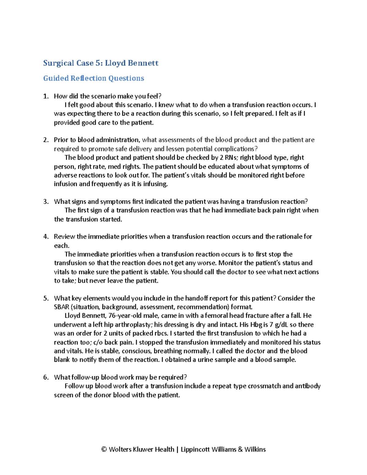 Lloyd bennett guided reflection questions - Surgical Case 5: Lloyd Bennett Guided Reflection ...