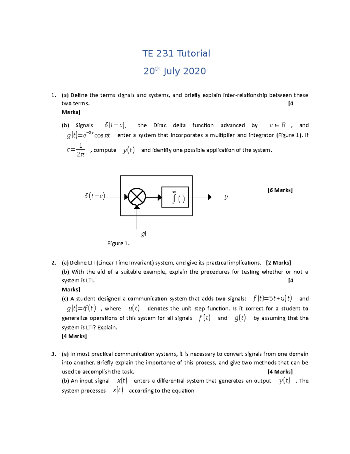 TE 231 Tutorial - TE 231 Tutorial 20 th July 2020 (a) Define the terms ...