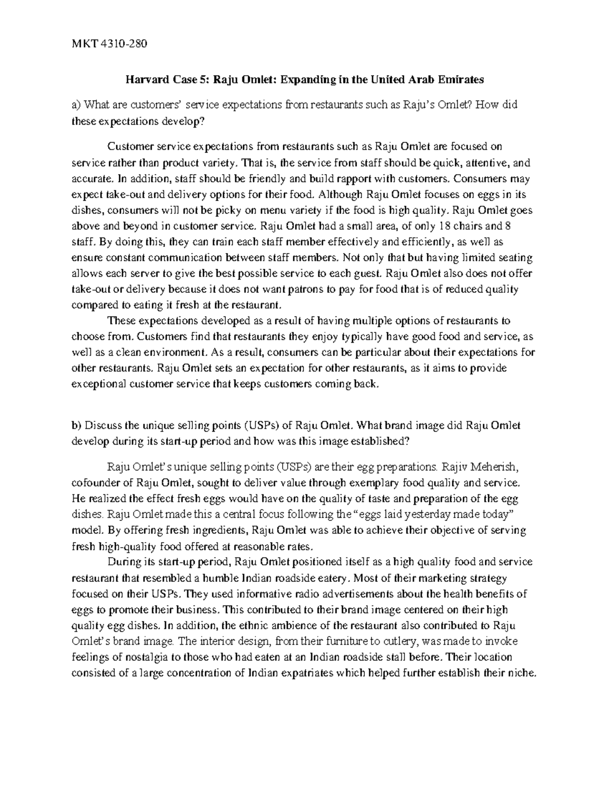 Harvard Case 5- Raju Omlet- Expanding in the United Arab Emirates ...