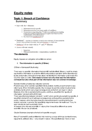 LAW3111 - Equity Exam Notes - EQUITY EXAM NOTES Table of Contents ...