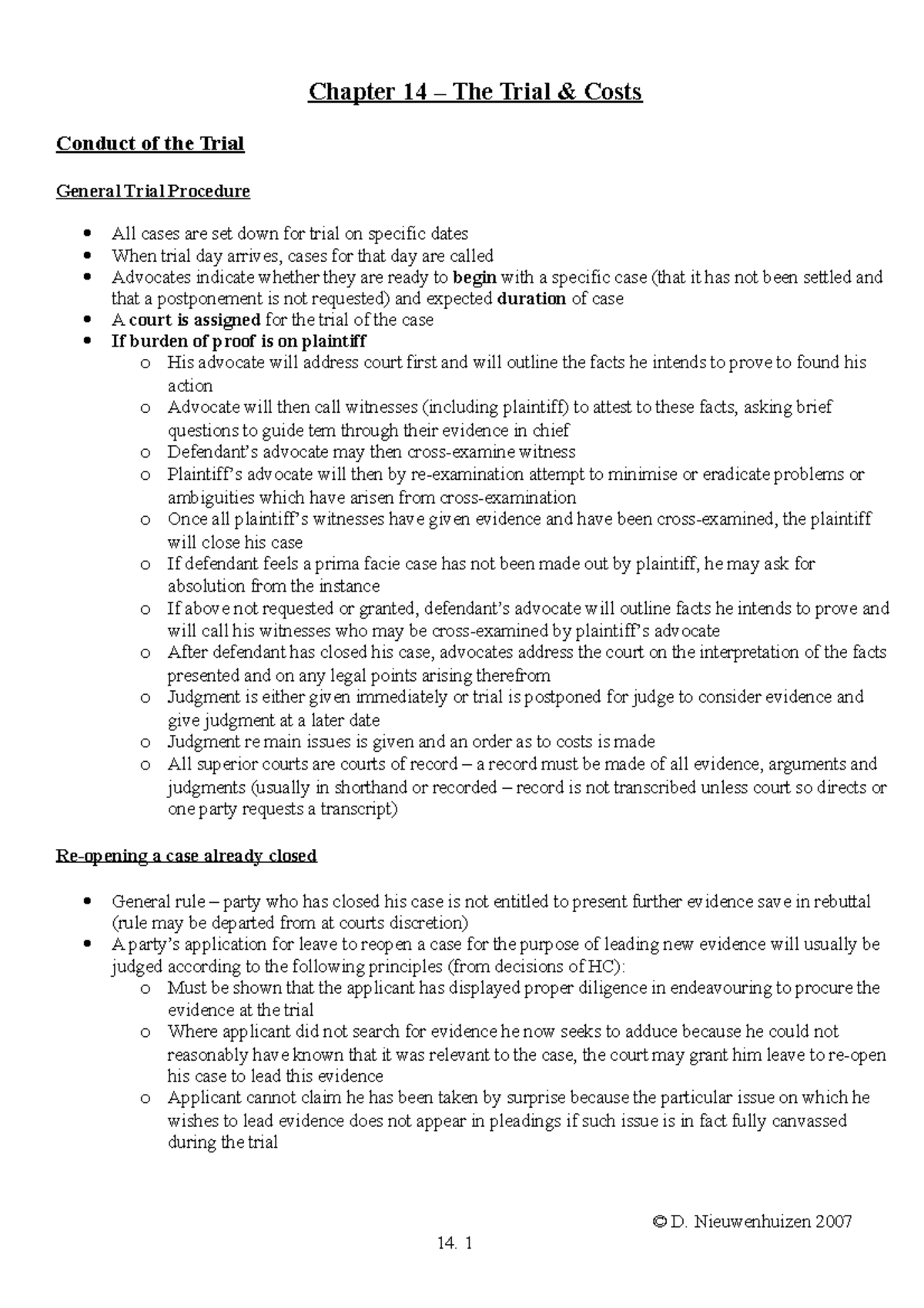 Chapter 14 - The Trial and Costs - Chapter 14 – The Trial & Costs ...