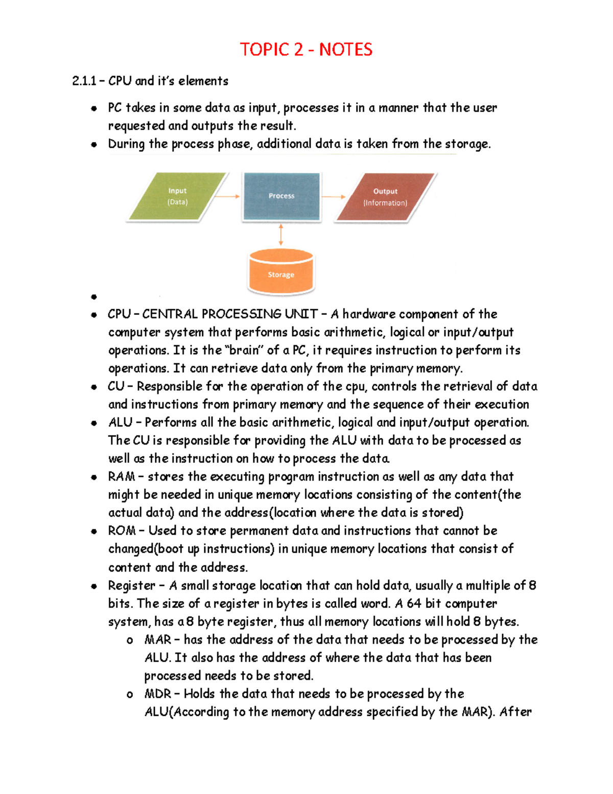 Topic 2 - 2.1 – CPU and it’s elements PC takes in some data as input ...
