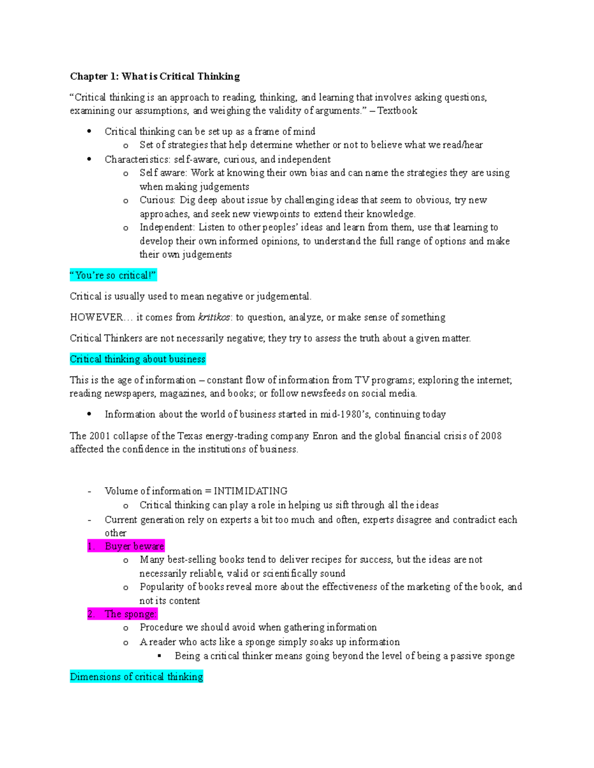 Chapter 1 - What is Critical Thinking - Chapter 1: What is Critical ...