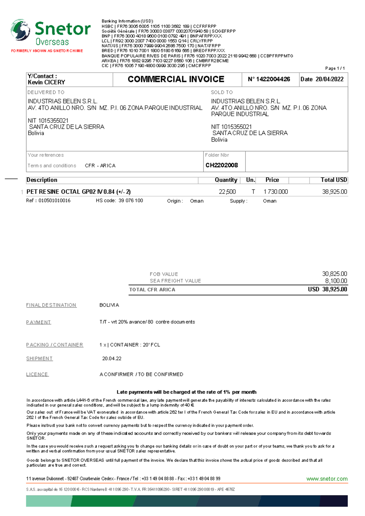 Invoice 1422004 426 - procesos - COMMERCIAL INVOICE Your references Y ...