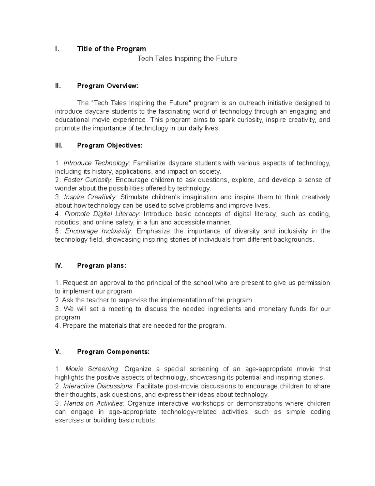 Tech Tales Inspiring the Future - I. Title of the Program Tech Tales ...