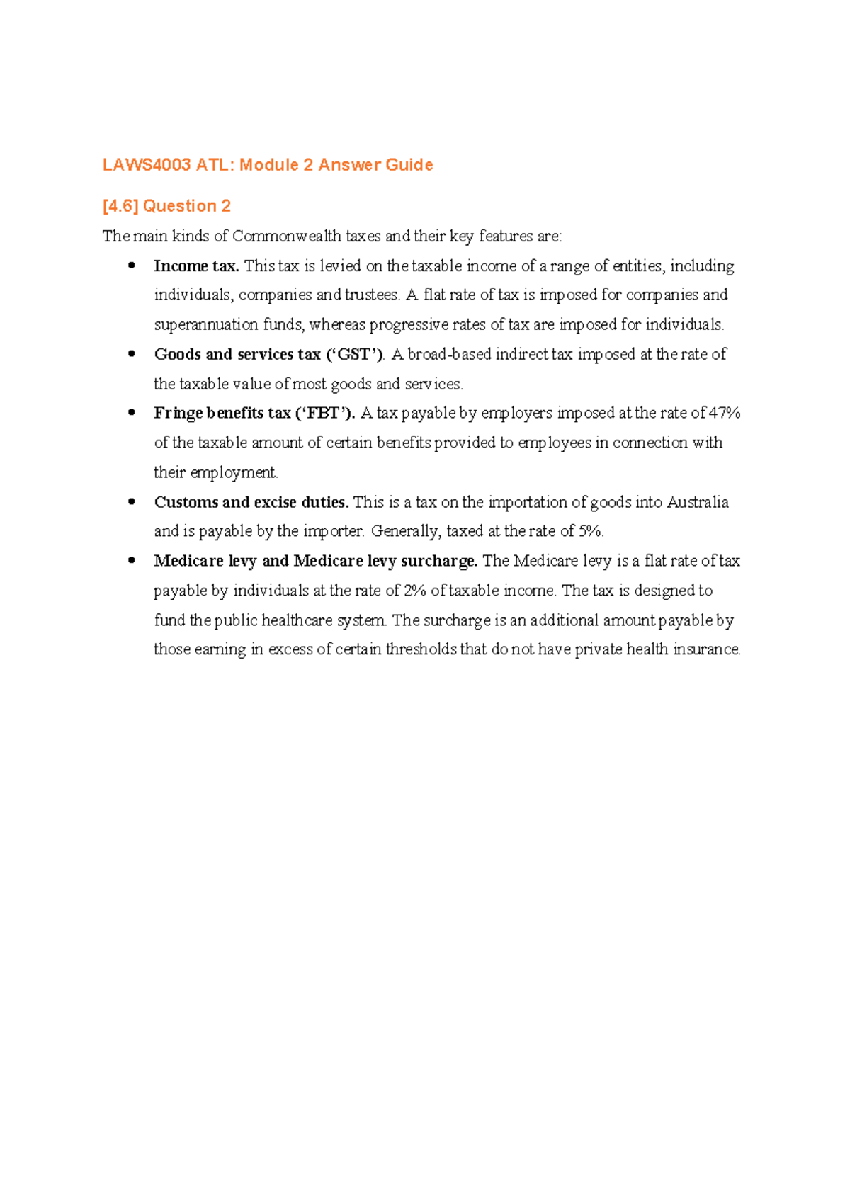 Module 2 Answer Guide - LAWS4003 ATL: Module 2 Answer Guide [4 ...