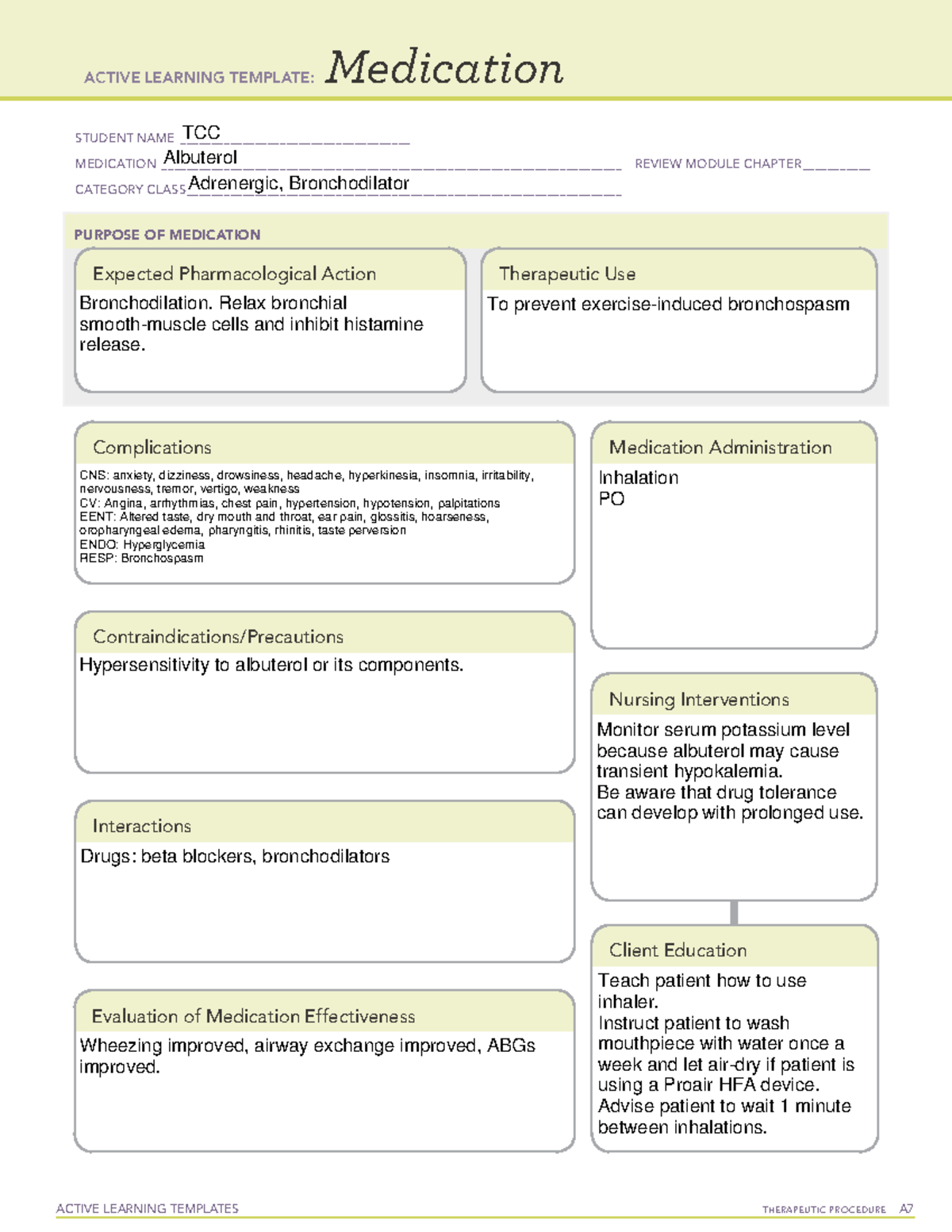 Albuterol drug card update - ACTIVE LEARNING TEMPLATES THERAPEUTIC ...