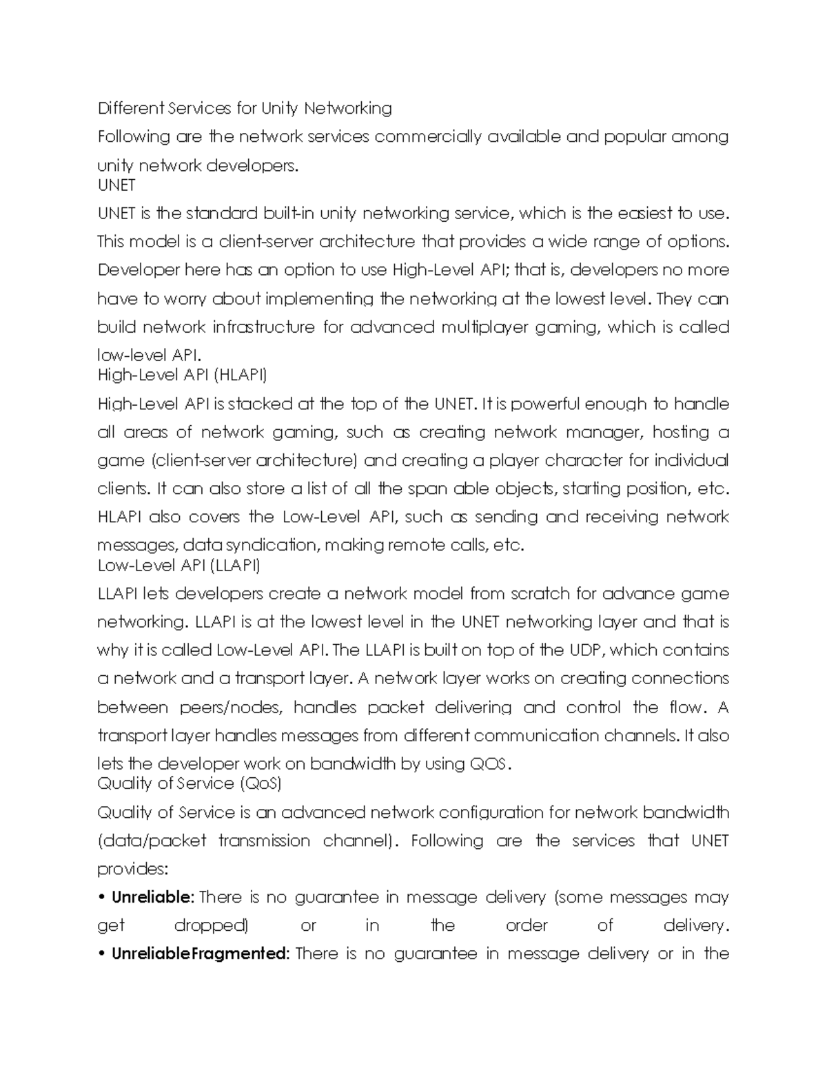 Different Services For Unity Networking Different Services For Unity