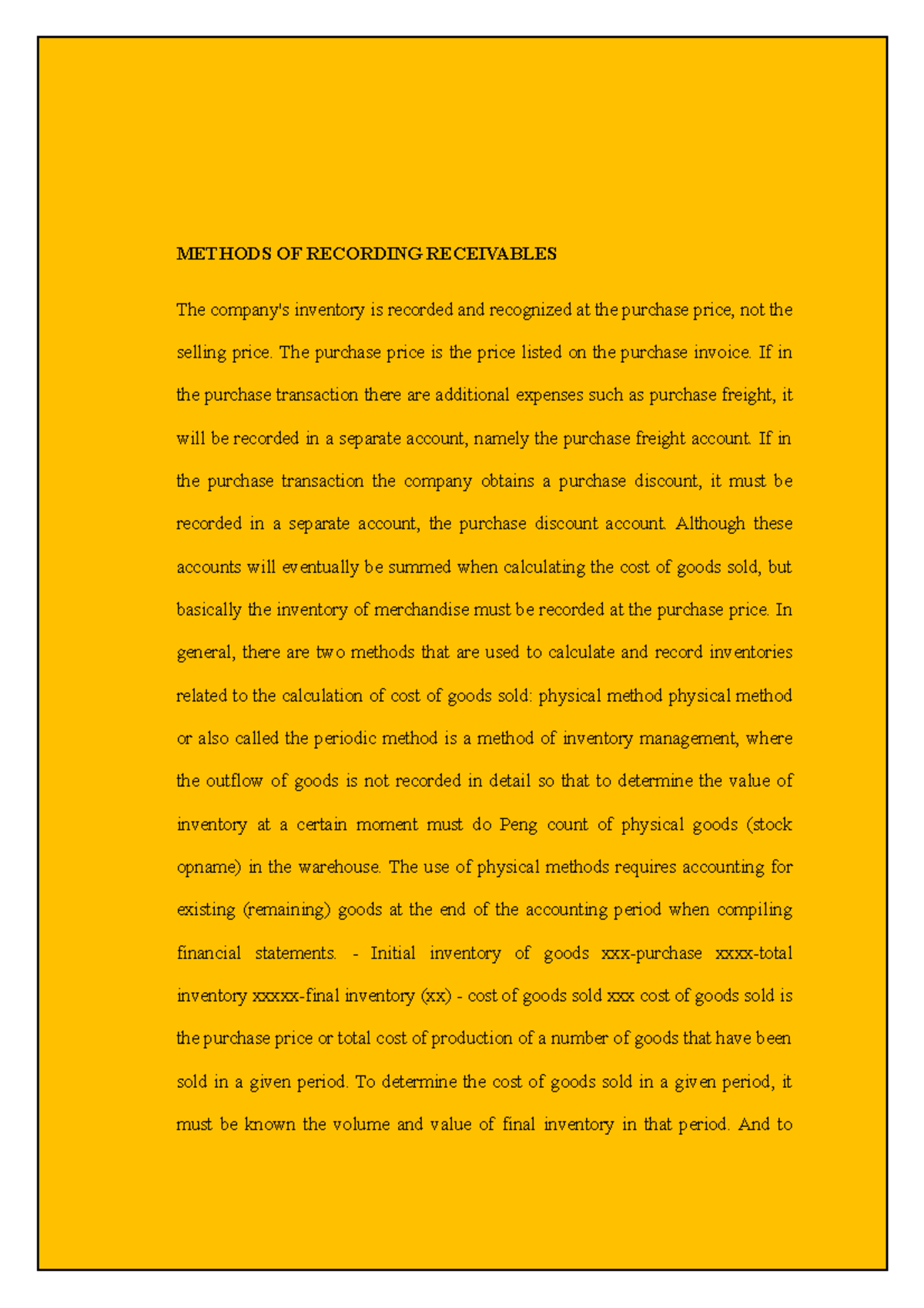 My Lecture Notes Accounting - Methods OF Recording Receivables ...