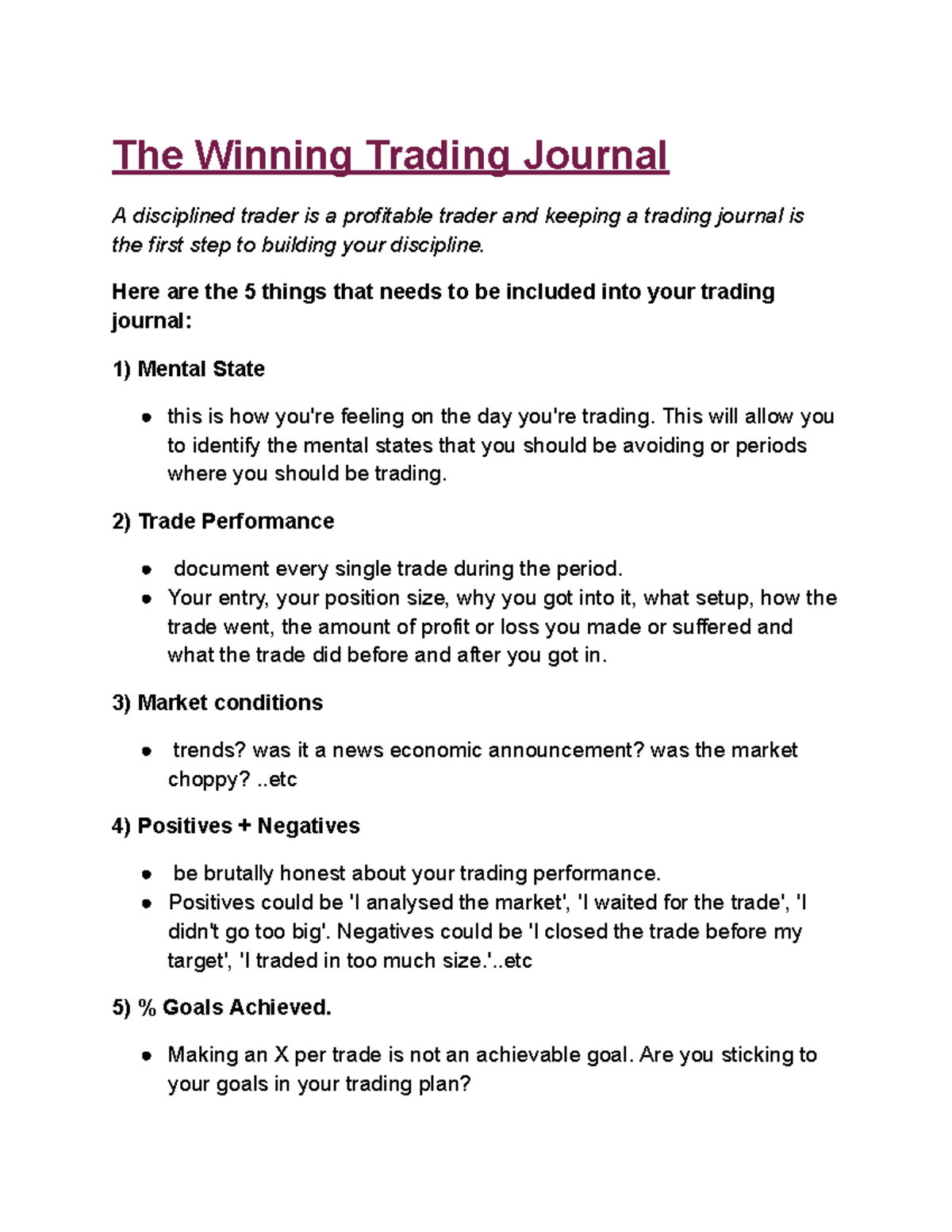 The Winning Trading Journal template - The Winning Trading Journal A ...