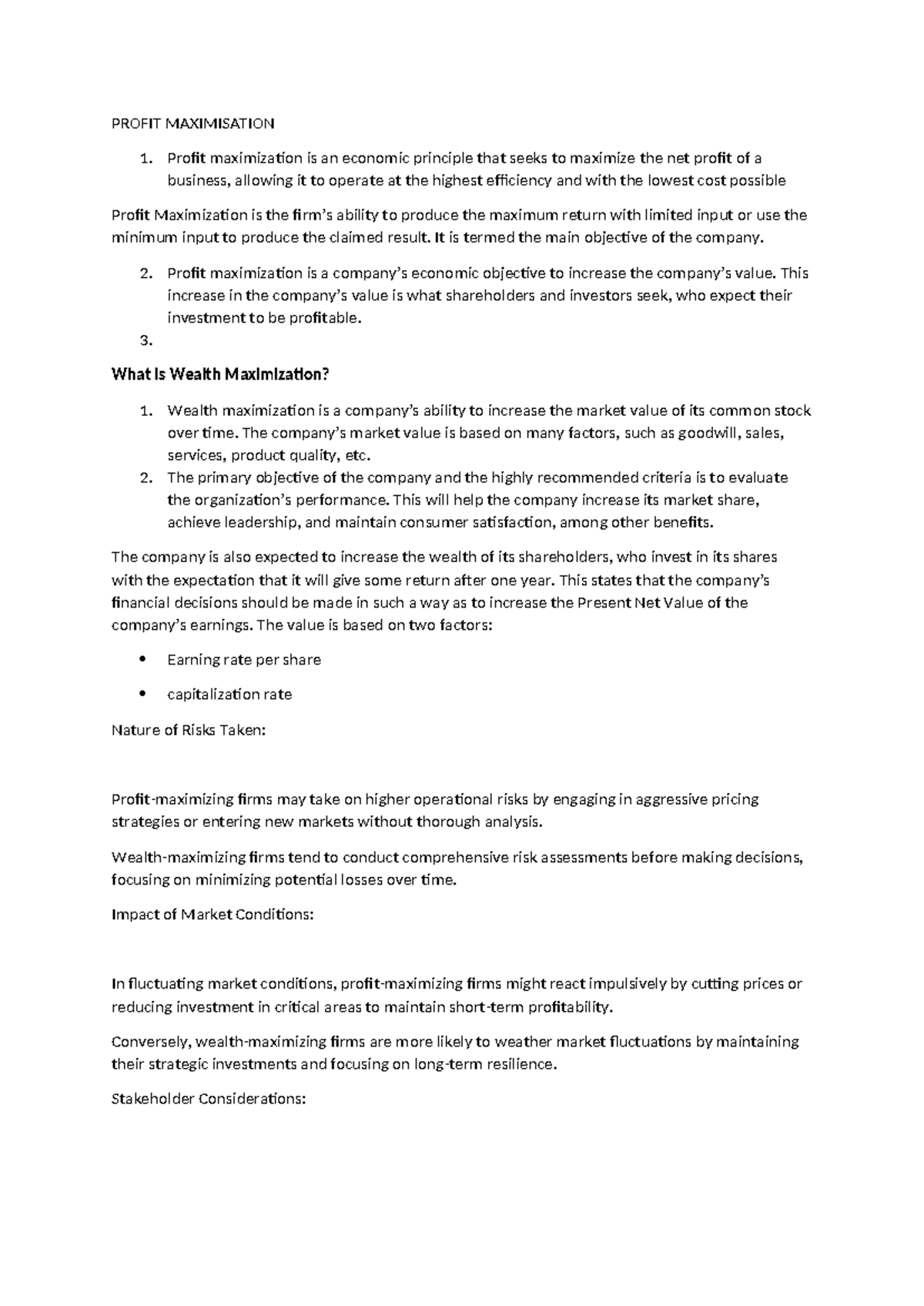 Profit Maximisation - PROFIT MAXIMISATION 1. Profit maximization is an ...