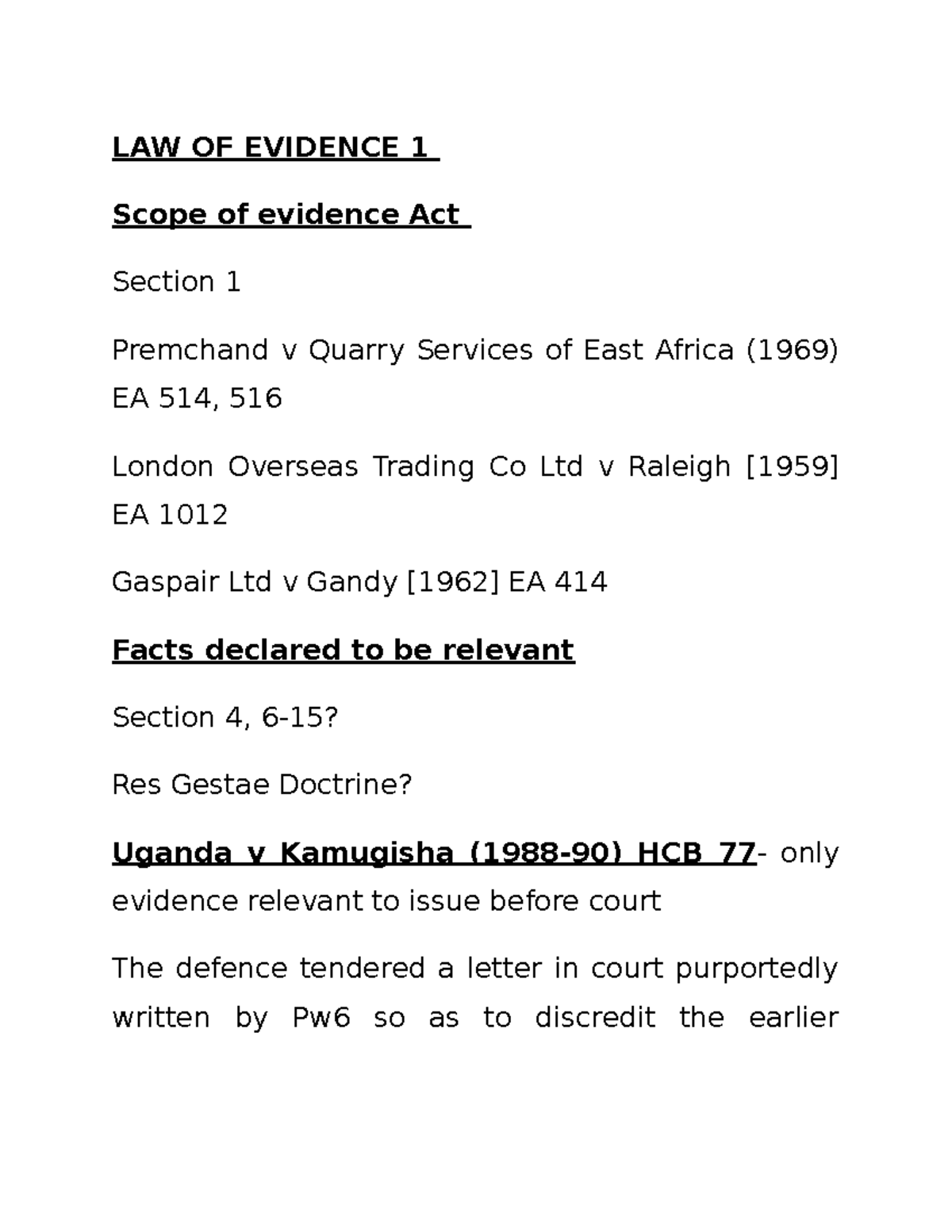 LAW OF Evidence 1 (Autosaved) - LAW OF EVIDENCE 1 Scope of evidence Act ...