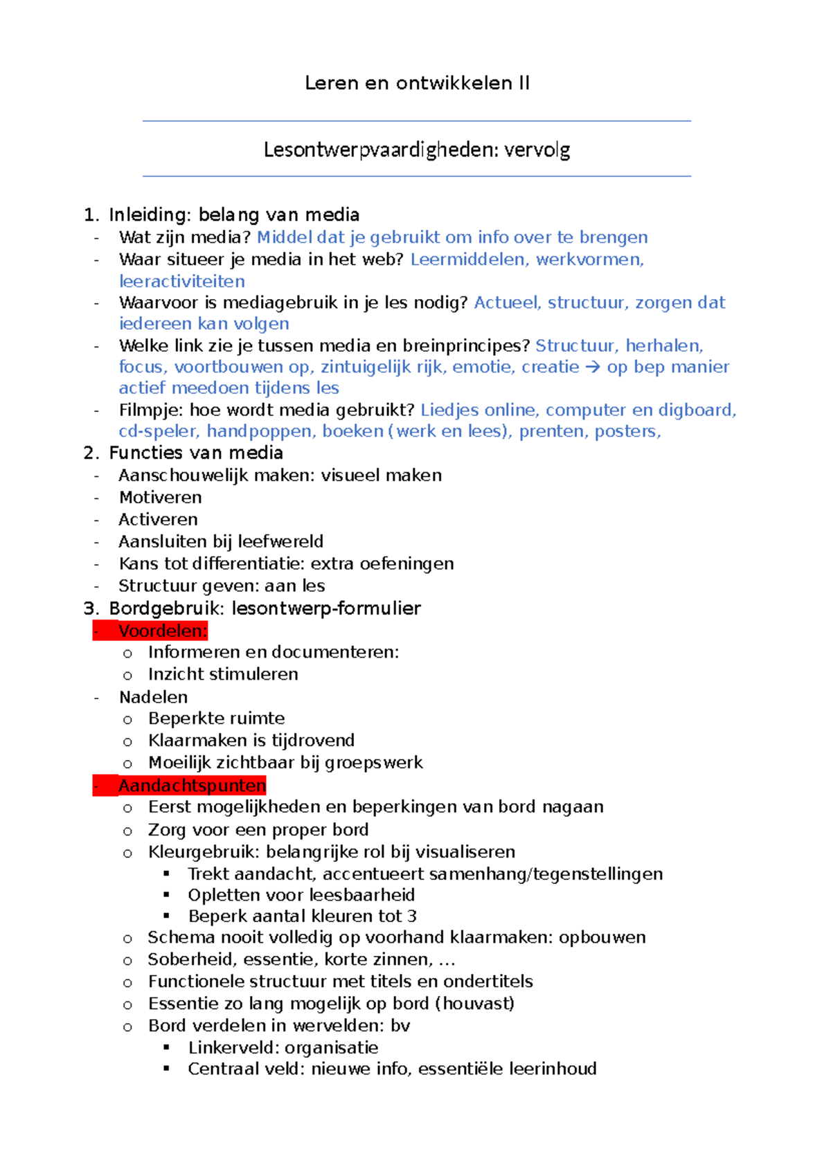 Leren en ontwikkelen II schema - Leren en ontwikkelen II ...