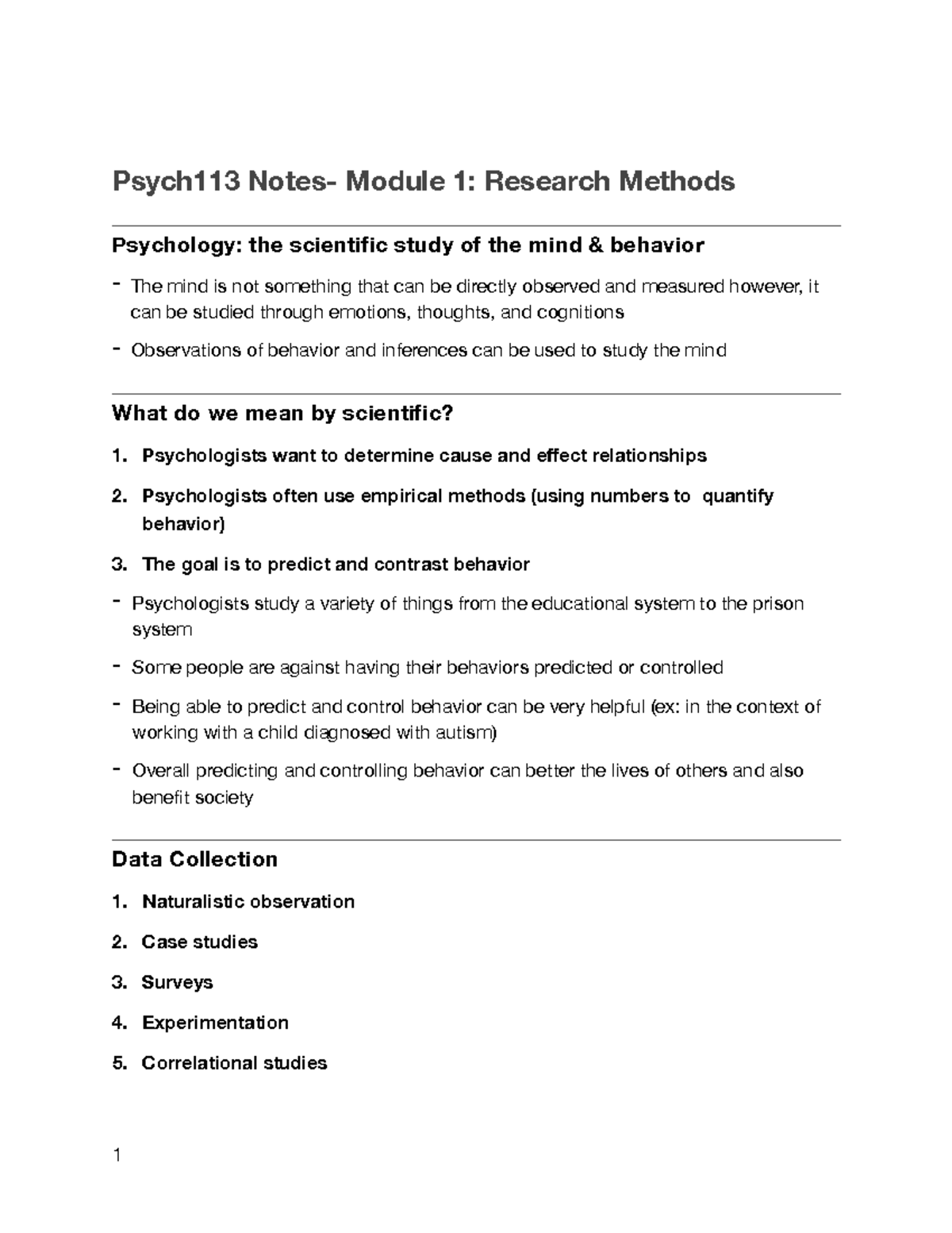 Module 1 Notes pt - Psych113 Notes- Module 1: Research Methods ...