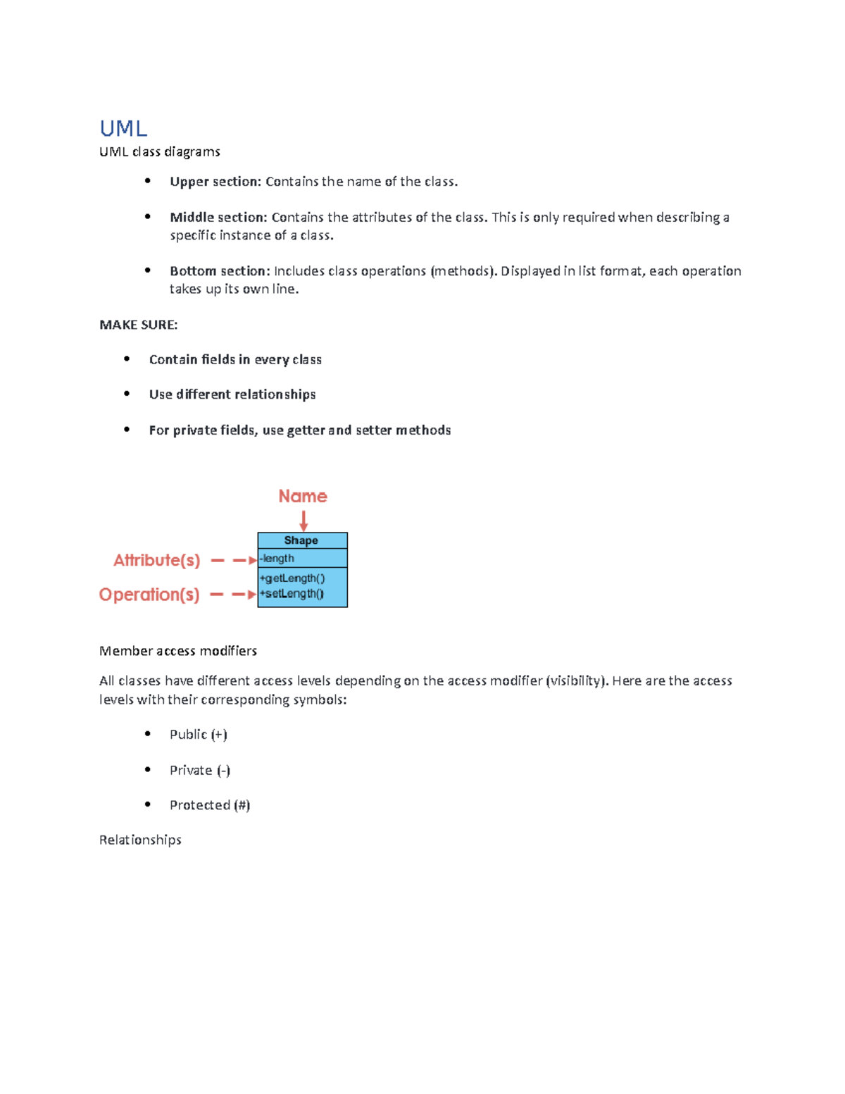 Paper 2 revision Programming - UML UML class diagrams Upper section ...