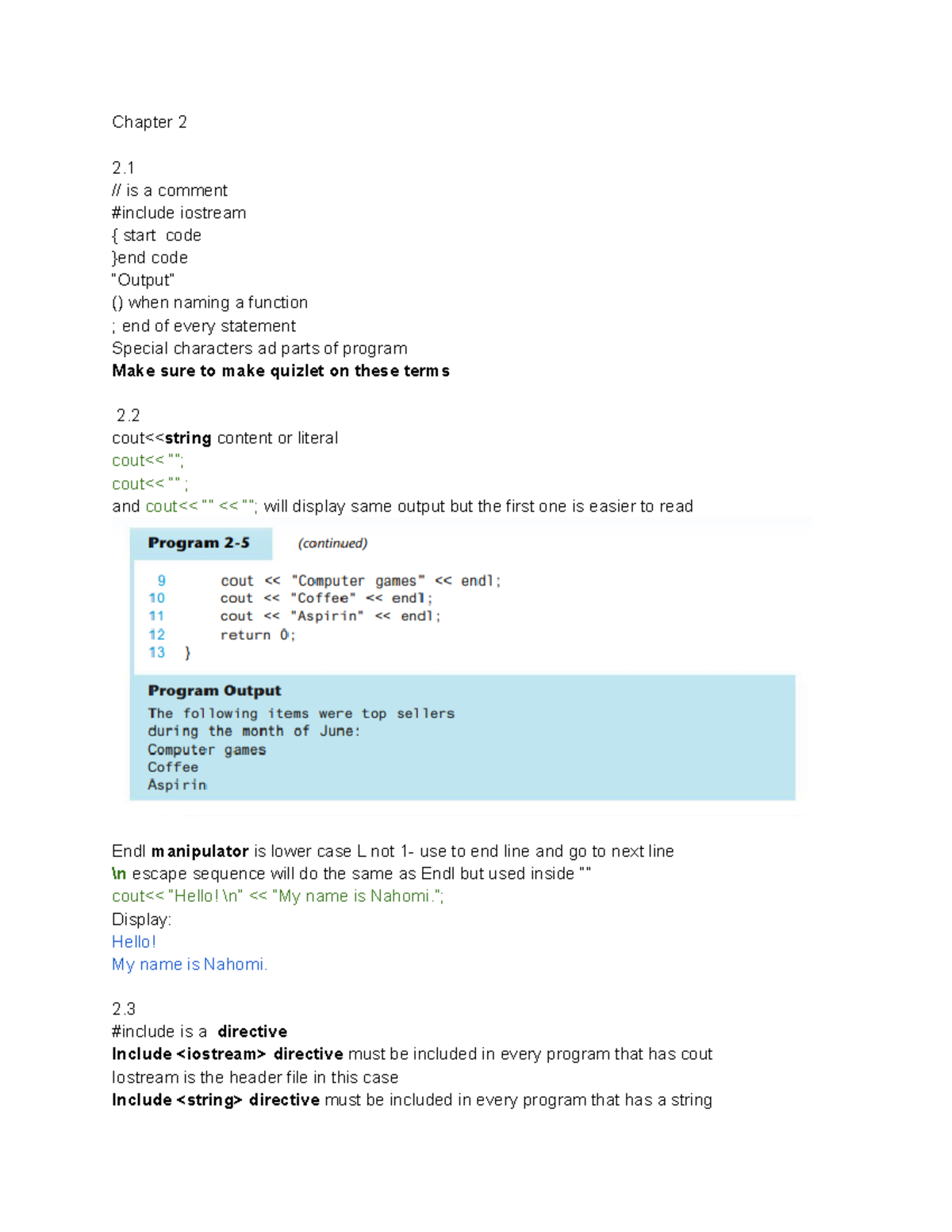 CMCS Chapter 2 notes - Starting to write code- literals, strings ...