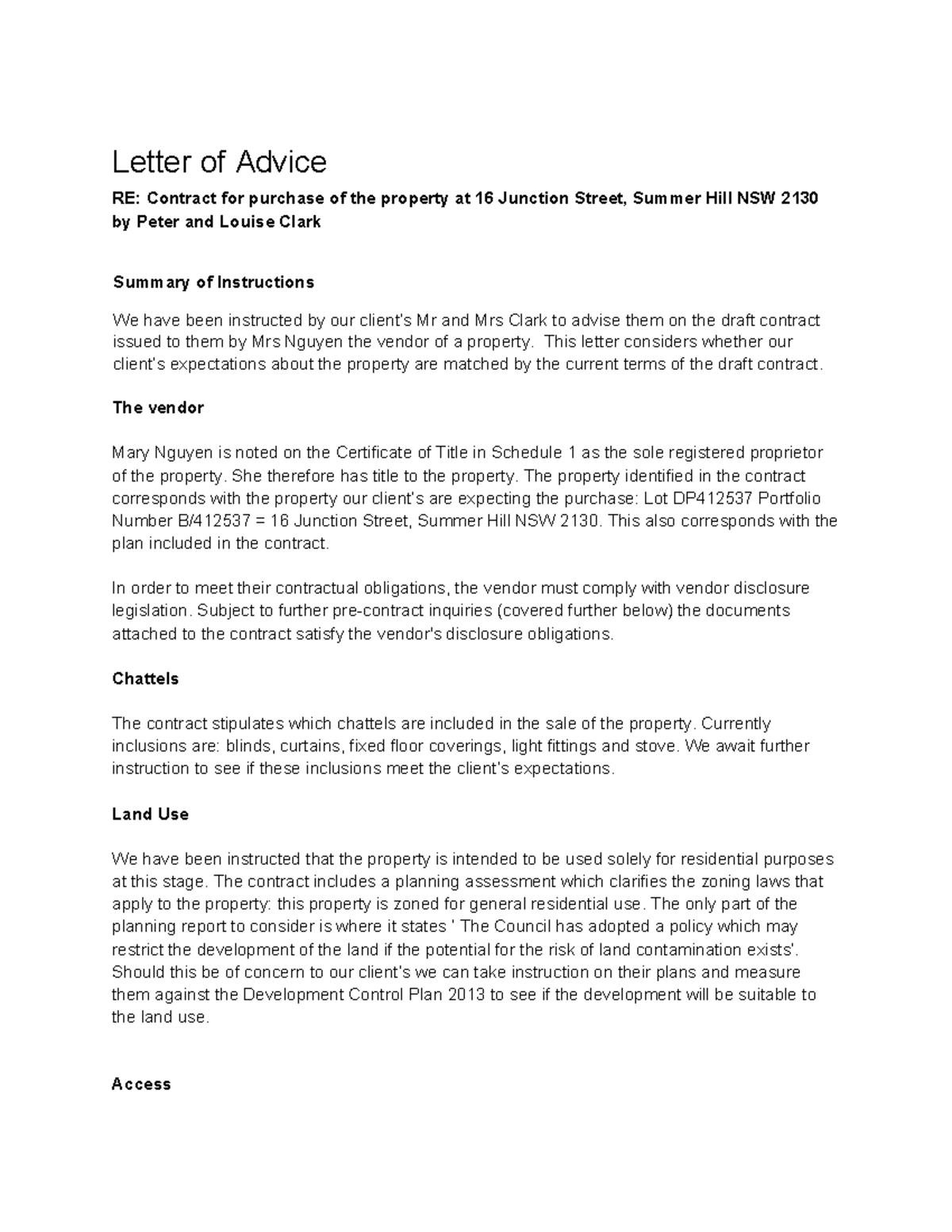 T.1 A.2 Letter of Advice - Letter of Advice RE: Contract for purchase ...