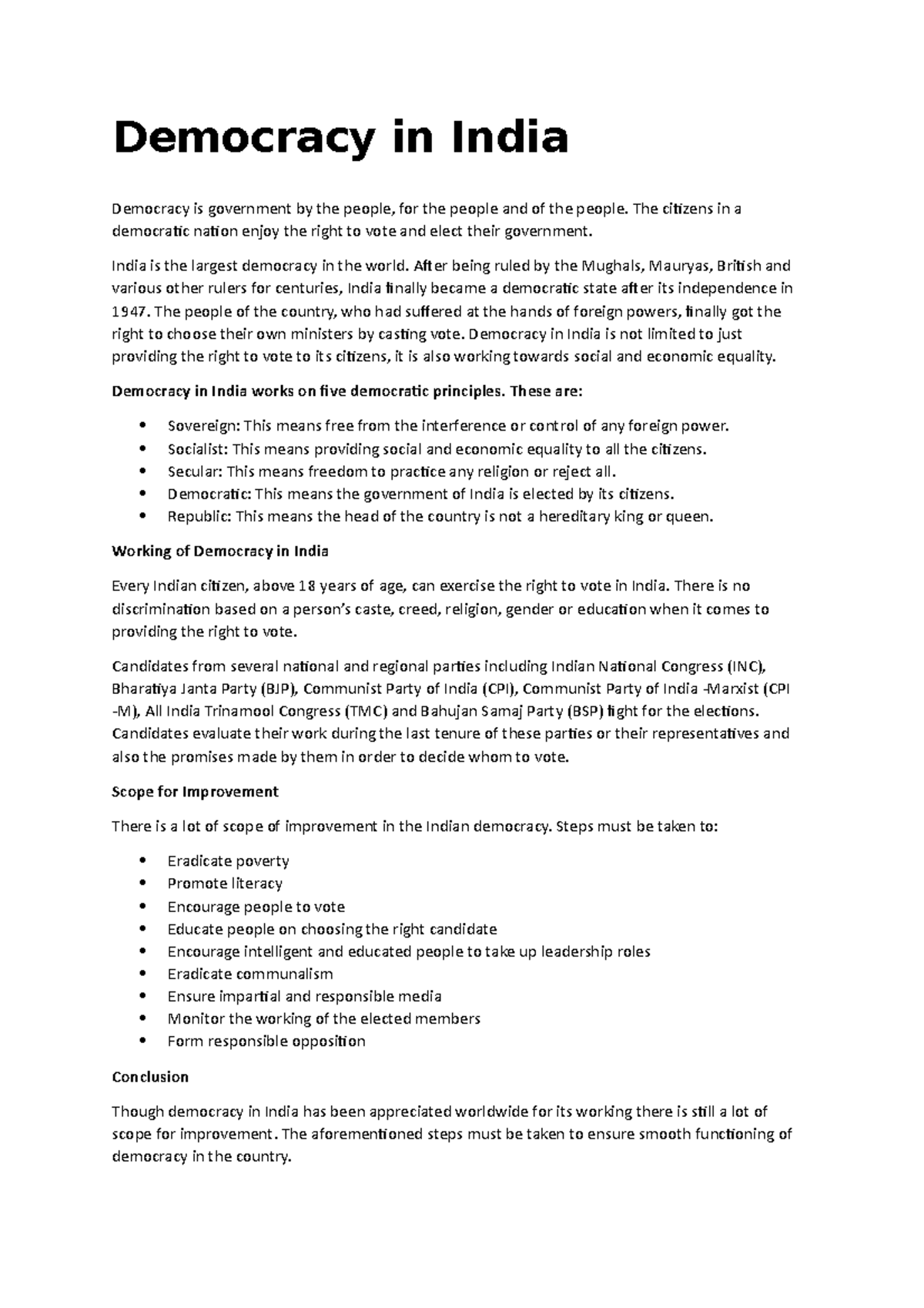 Document (12) - Useful - Democracy in India Democracy is government by ...