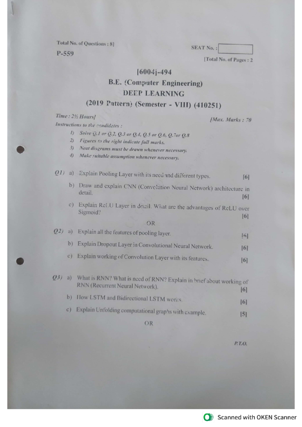 DL Endsem solution - Computer Engineering - Studocu