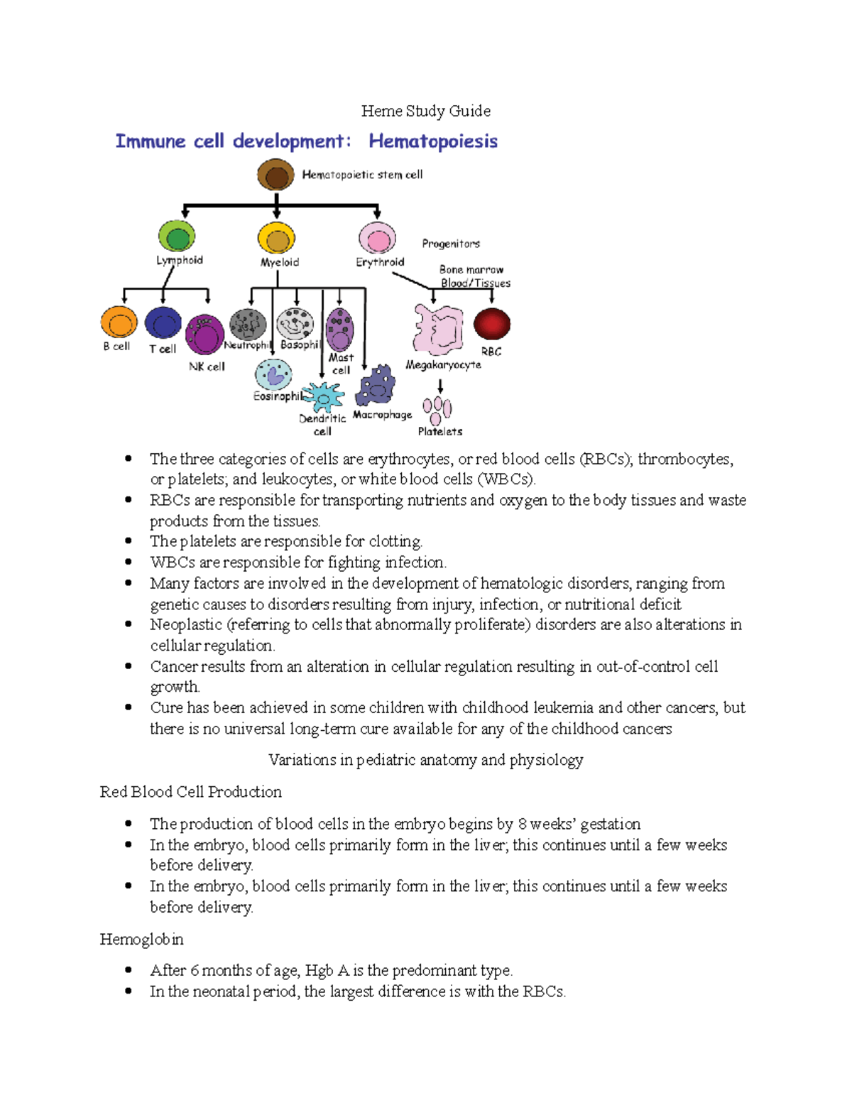 Pedi Heme Study Guide - Heme Study Guide The three categories of cells ...