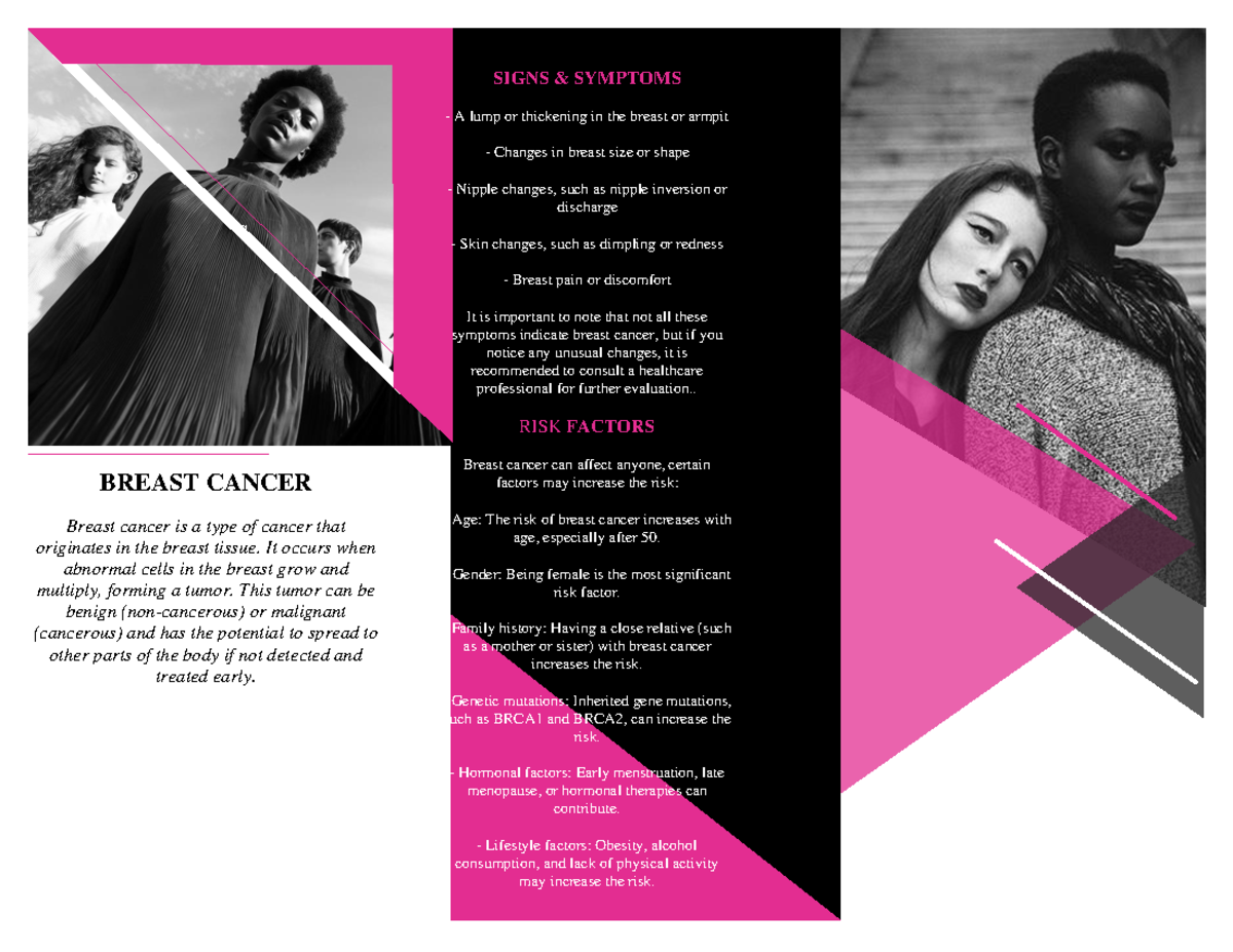 Breast Cancer Brochure - a SIGNS & SYMPTOMS - A lump or thickening in ...
