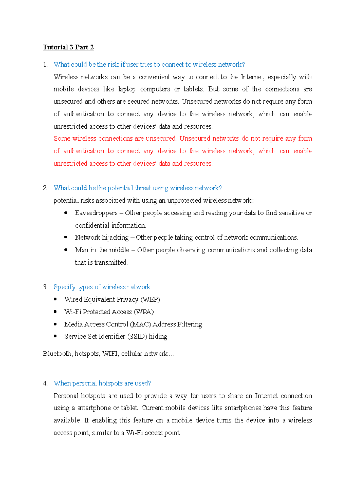 Tutorial 3 Part 2 - Information and IT Security - Tutorial 3 Part 2 What could be the risk if ...