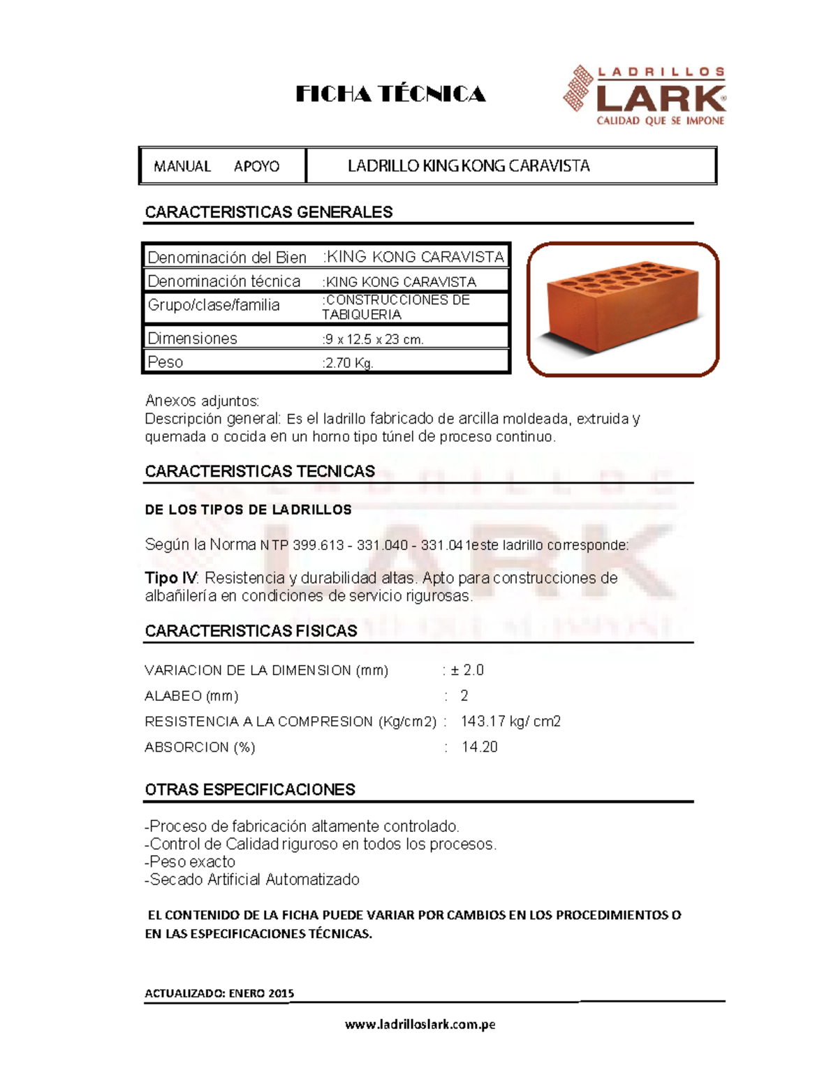 Ficha tecnica lark-kingkong-caravista - FICHA TÉCNICA ACTUALIZADO ...