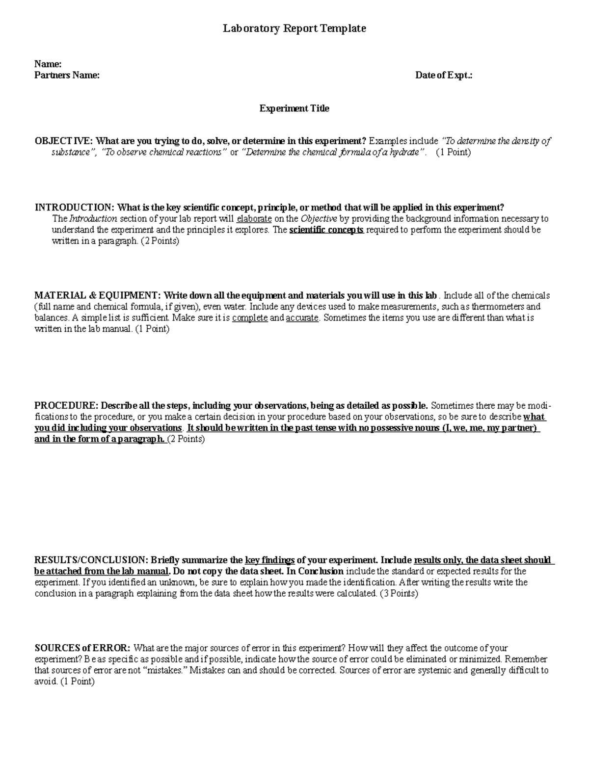 Lab report Template 2020 - Laboratory Report Template Name: Partners ...