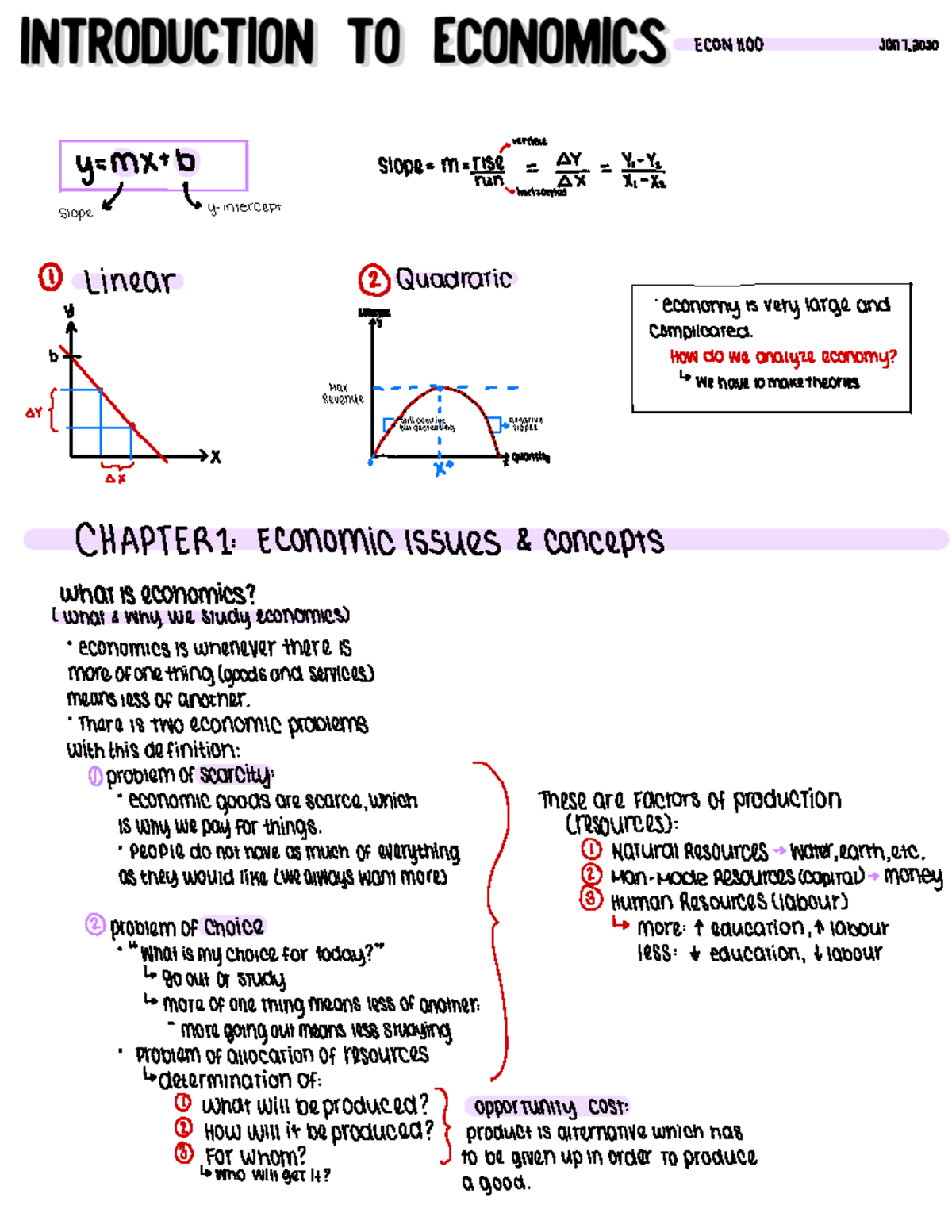 ECON 1100 Jan 7.2020 slope y slope Linear horizontal intercept ...