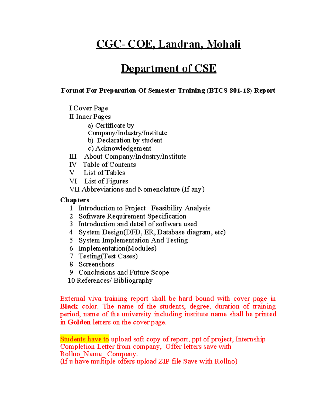 COE Semester Training Report Format - CGC- COE, Landran, Mohali ...