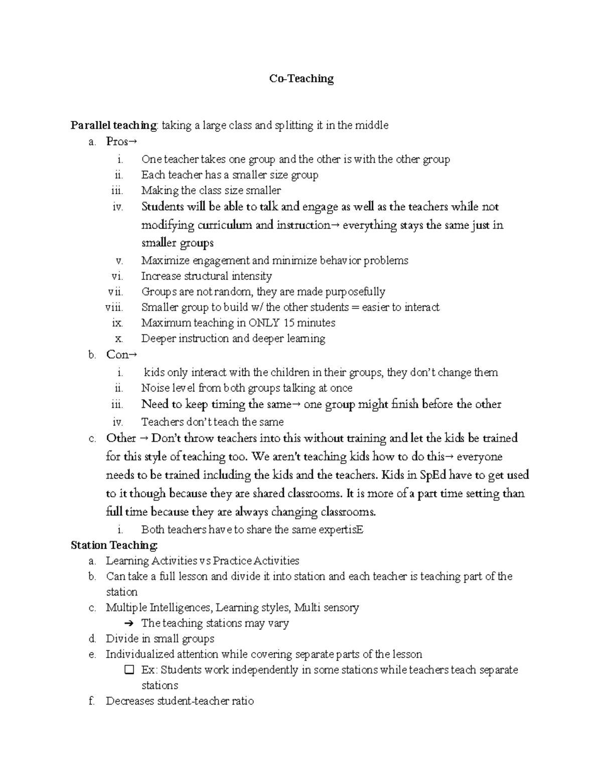 Co-Teaching in SPU 314 - Co-Teaching Parallel teaching: taking a large ...