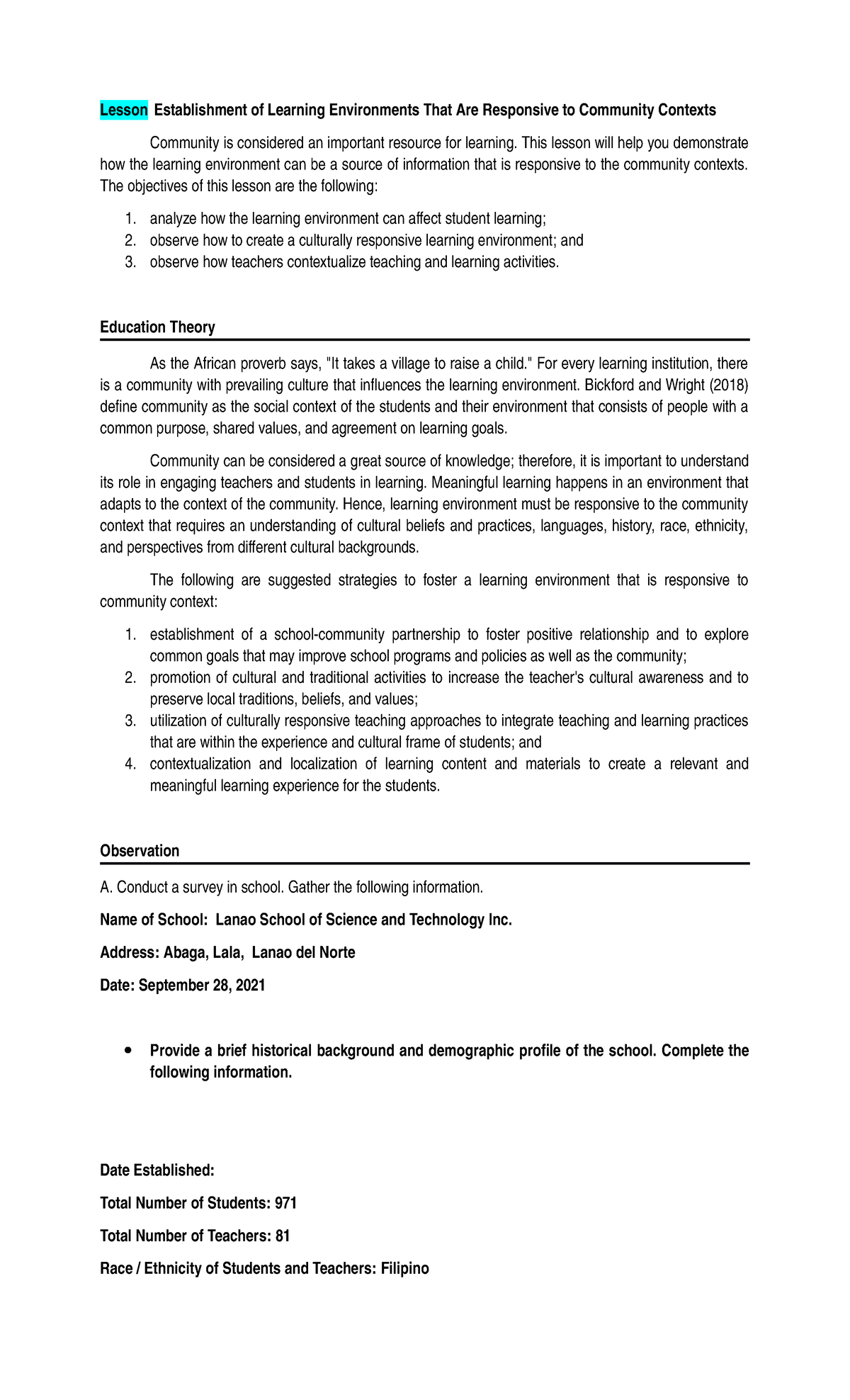 Chapter 6 Lesson 1 to 4 - FS 1 - - Studocu