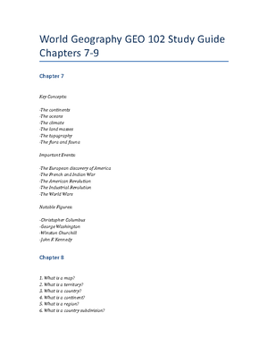 World Geography GEO 102 Study Guide Chapters 4-6 - World Geography GEO ...