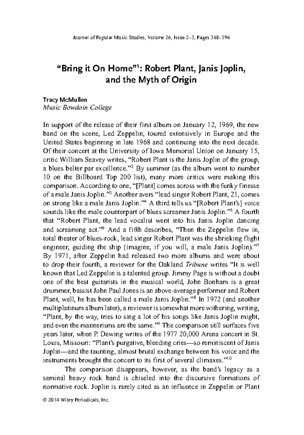 Mc Mullen, Tracy. Bring it on Home - Robert Plant, Janis Joplin, and ...