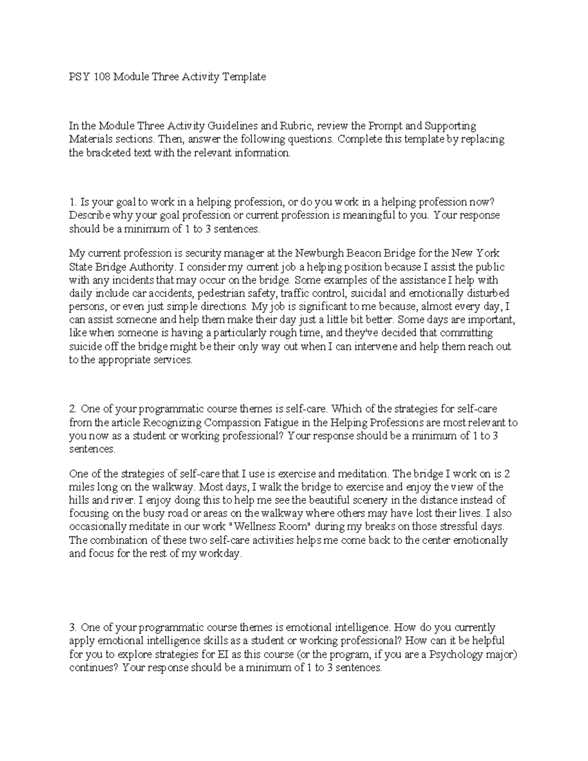 PSY 108 Module Three Activity - Then, answer the following questions. Complete this template by ...