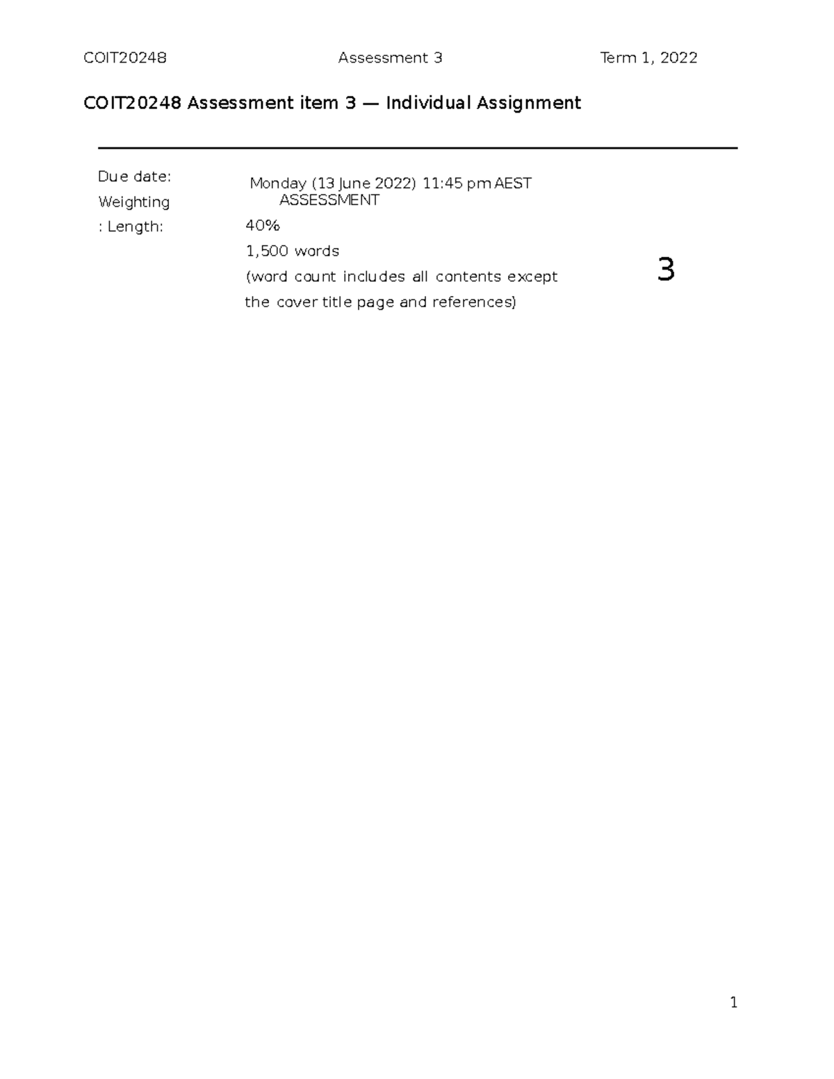 Assignment-3 Specification - COIT20248 Assessment item 3 — Individual Assignment Due date ...